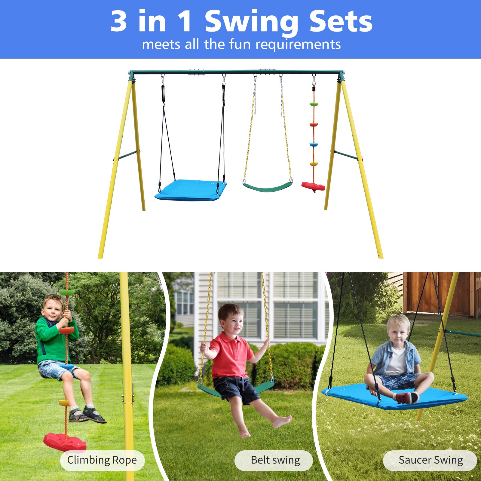 Rbied Metal Playsets Swing Sets Residential Steel Swing set with 2 Swings in the Metal Playsets ...