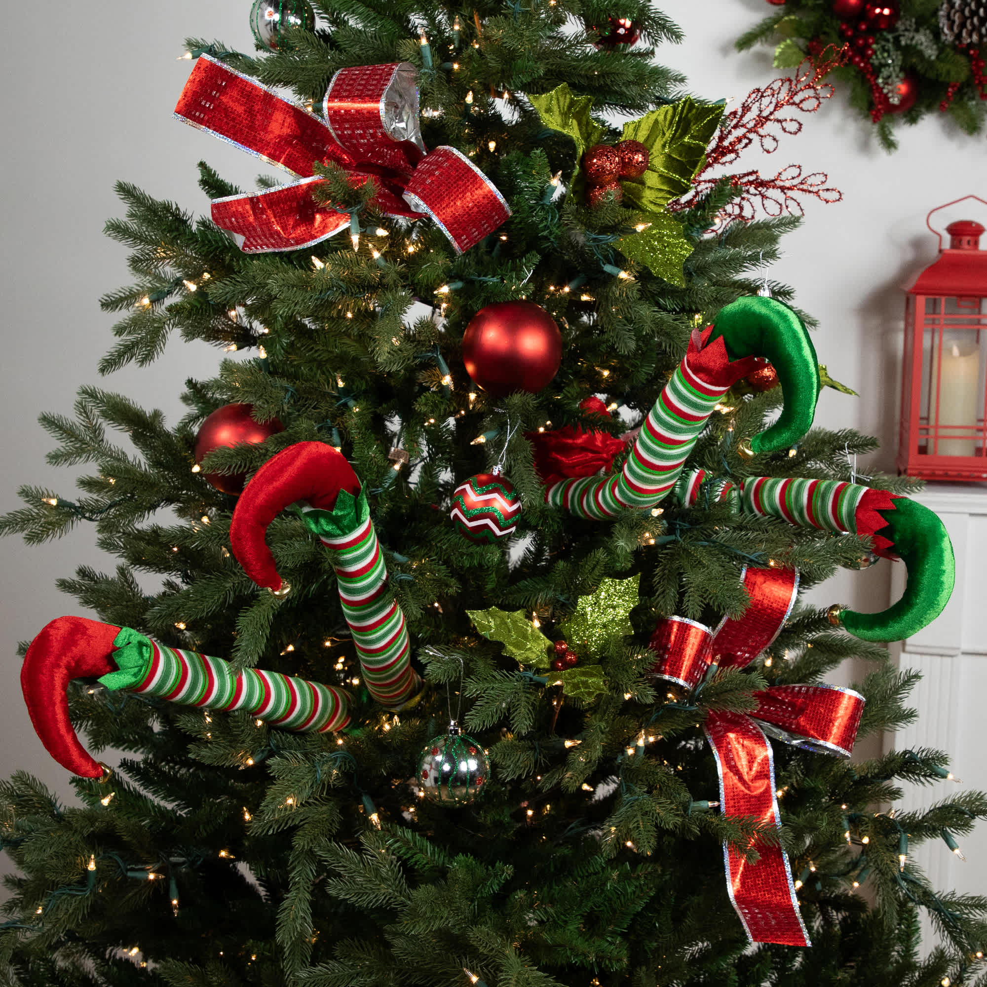 Northlight Striped Plush Elf Legs Christmas Decorations - 19 inch - Red ...