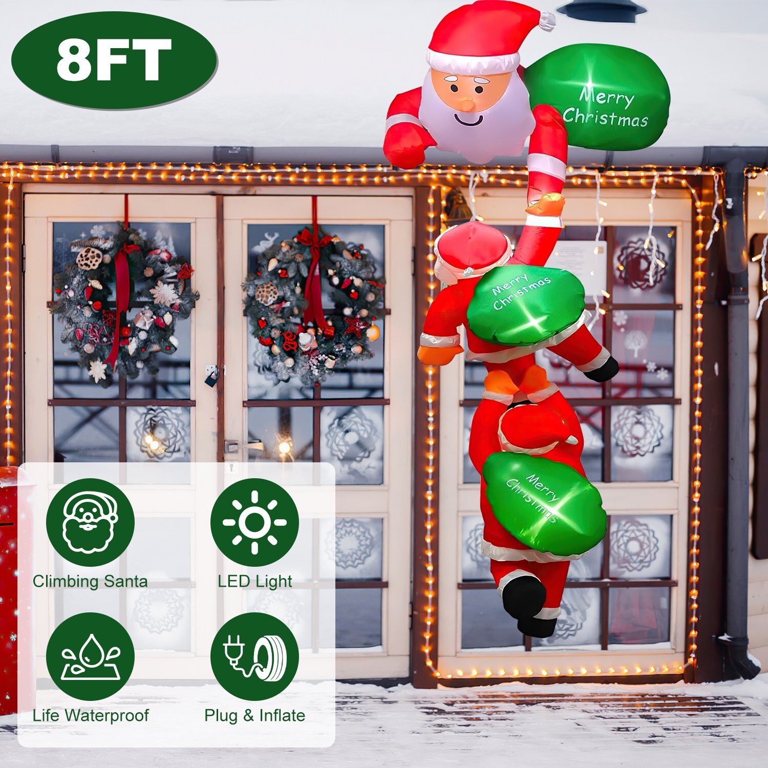 Upsimples 8FT Inflatable Santa Claus Decoration 3 Santa Figures 6 Sets ...
