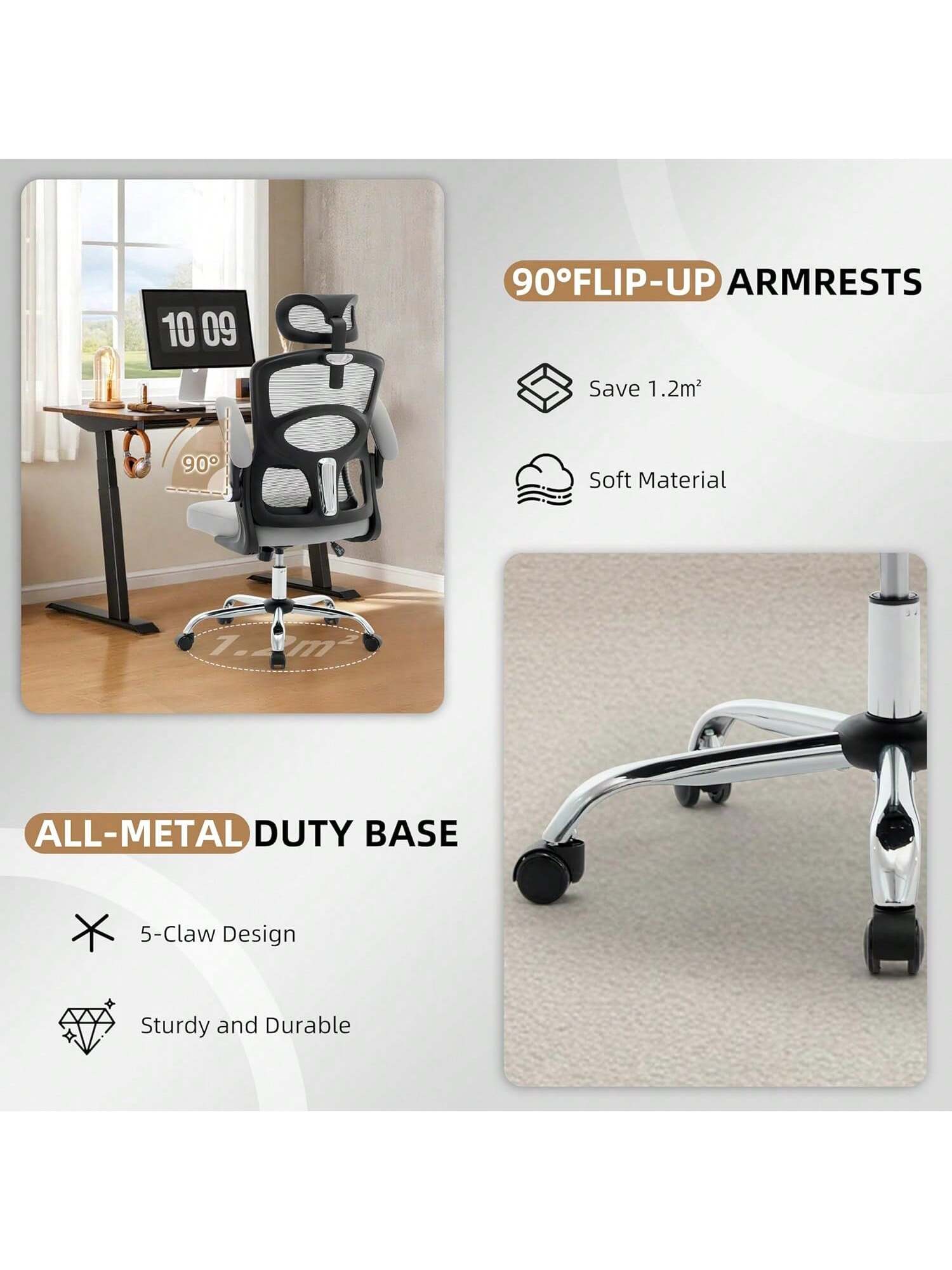 Garvee Ergonomic Office Chair Desk Chair With 5 Steel Wheels Home Mesh ...