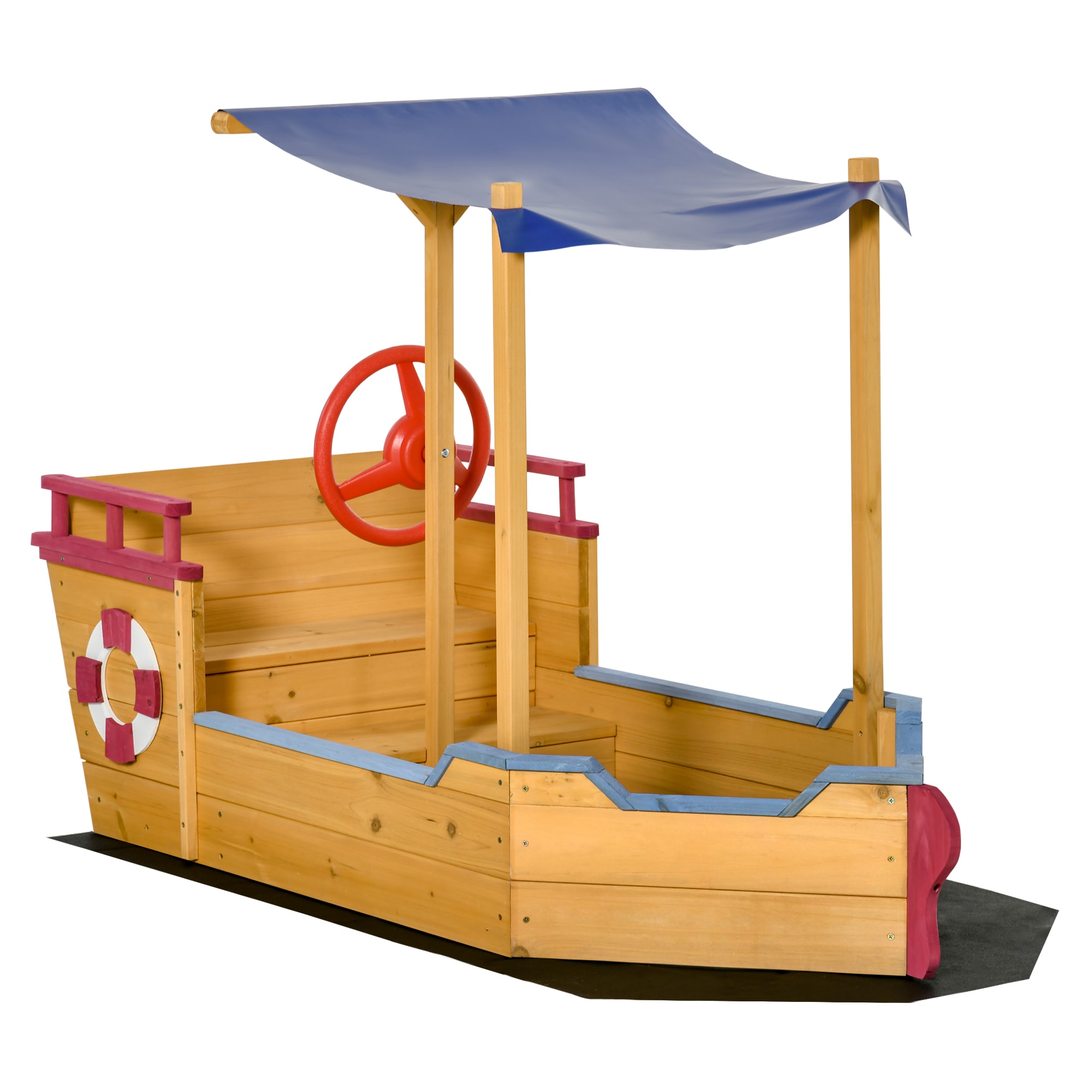 Outsunny Wooden Pirate Sandbox for Kids Covered Children Sand boat ...