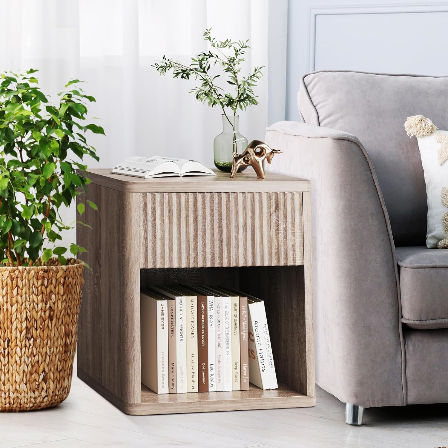 Qeetex GarveeHome Night Stand Set of 2 with Fluted Drawer Storage End ...
