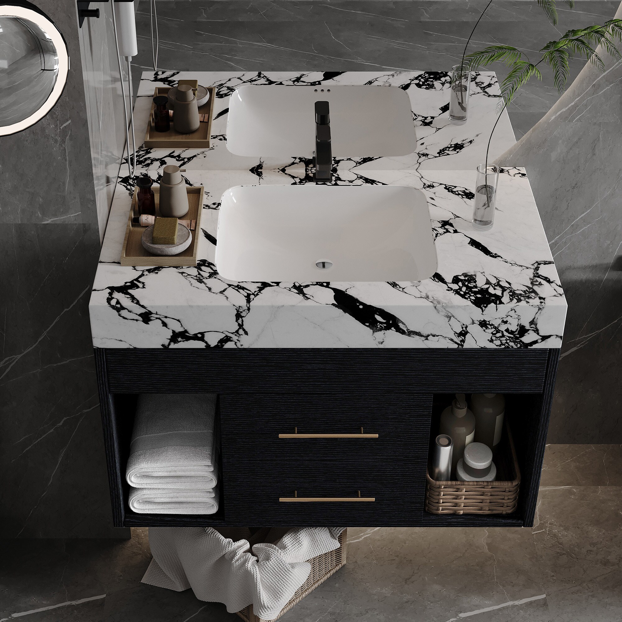 GDFStudio Arlo 29.9 in. Modern Sinetered Stone Floating Bathroom Vanity ...