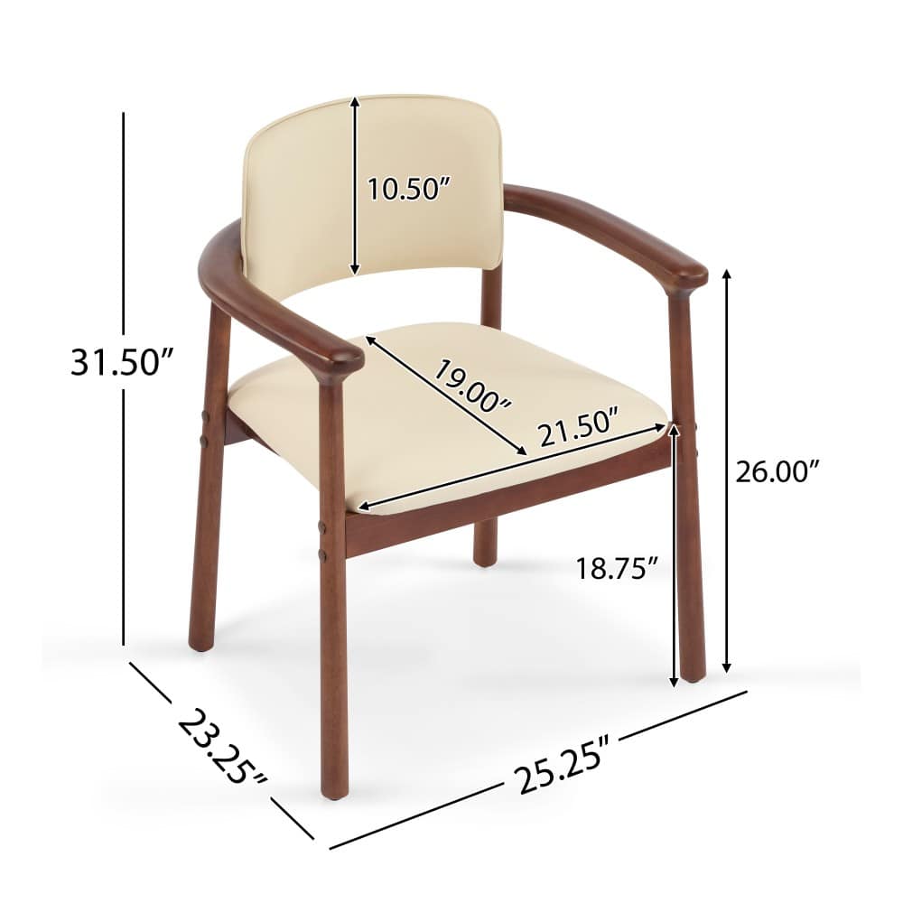 Coolbibila Set of 2 Dark Walnut Wood Dining Chairs with Beige PU Foam ...