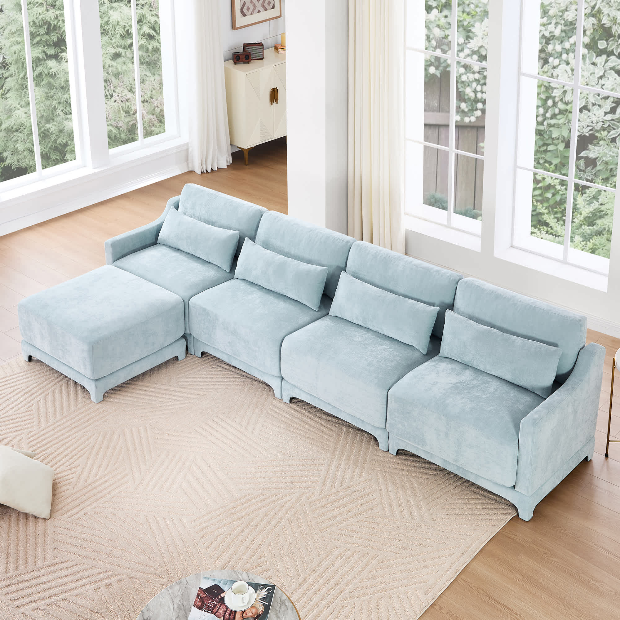 Misty Moon Four - seater sofa 1 movable ottoman Chenille fabric high ...