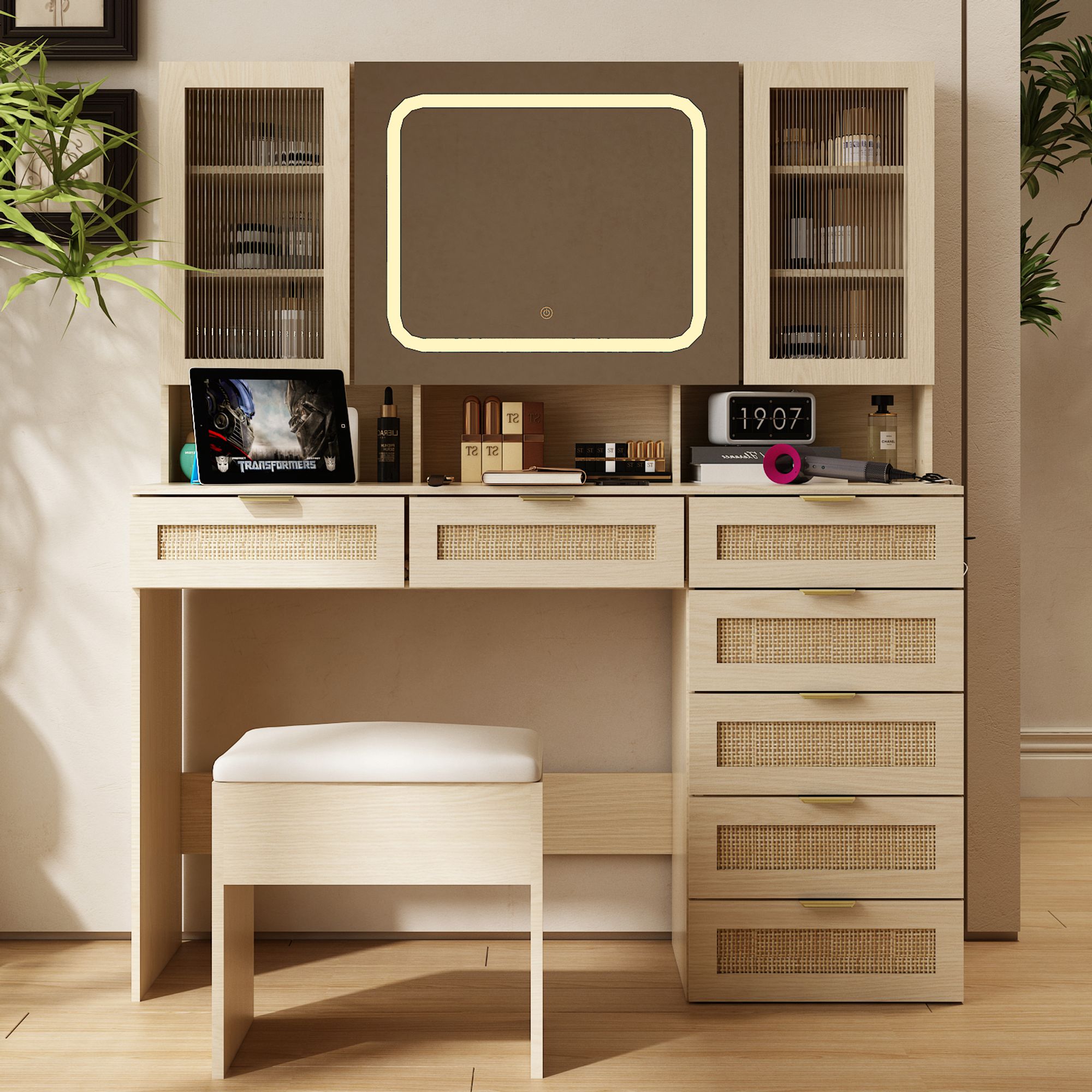 Winado Large Makeup Vanity Set with Lights USB Power Outlet and 7 ...