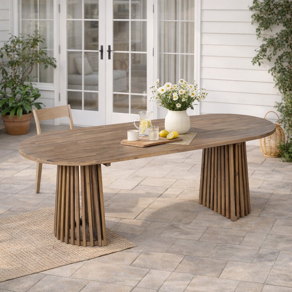 Christopher Knight Home Light Teak Finish Oval Solid Wood Patio Outdoor ...