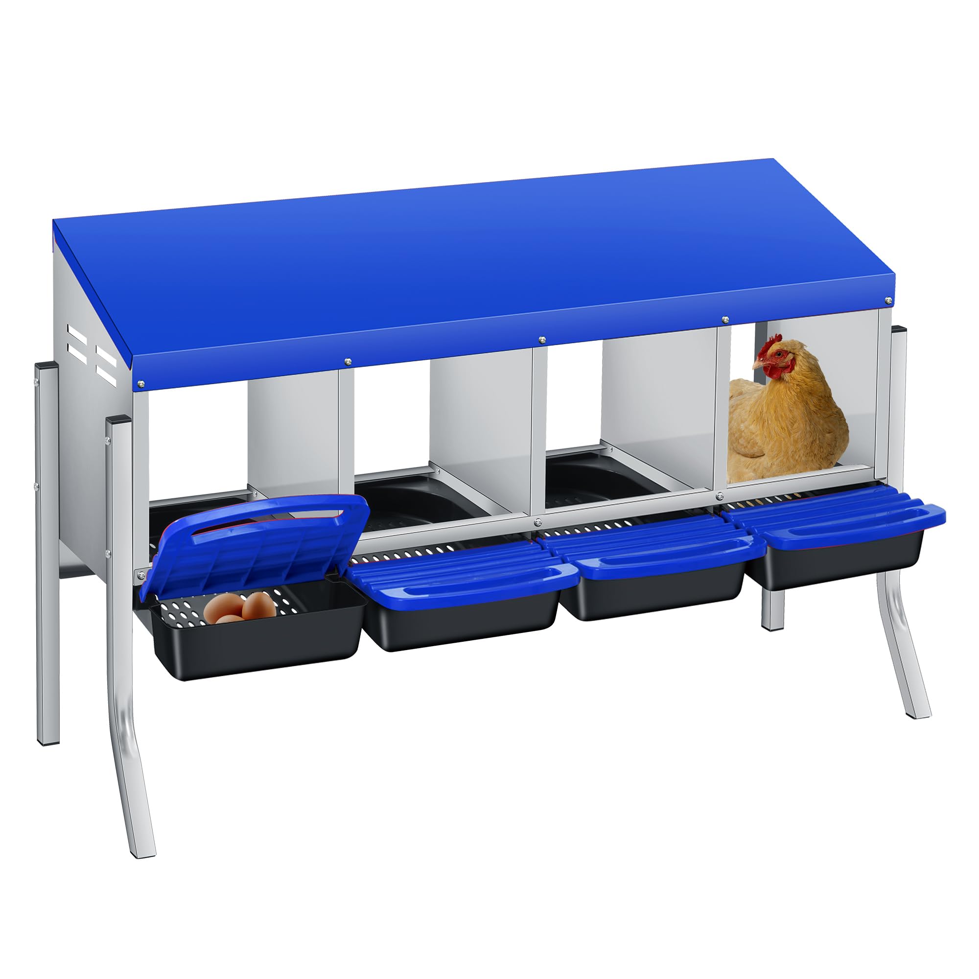 Garvee 4 hole blue metal chicken nesting box wall mount roll away with ...