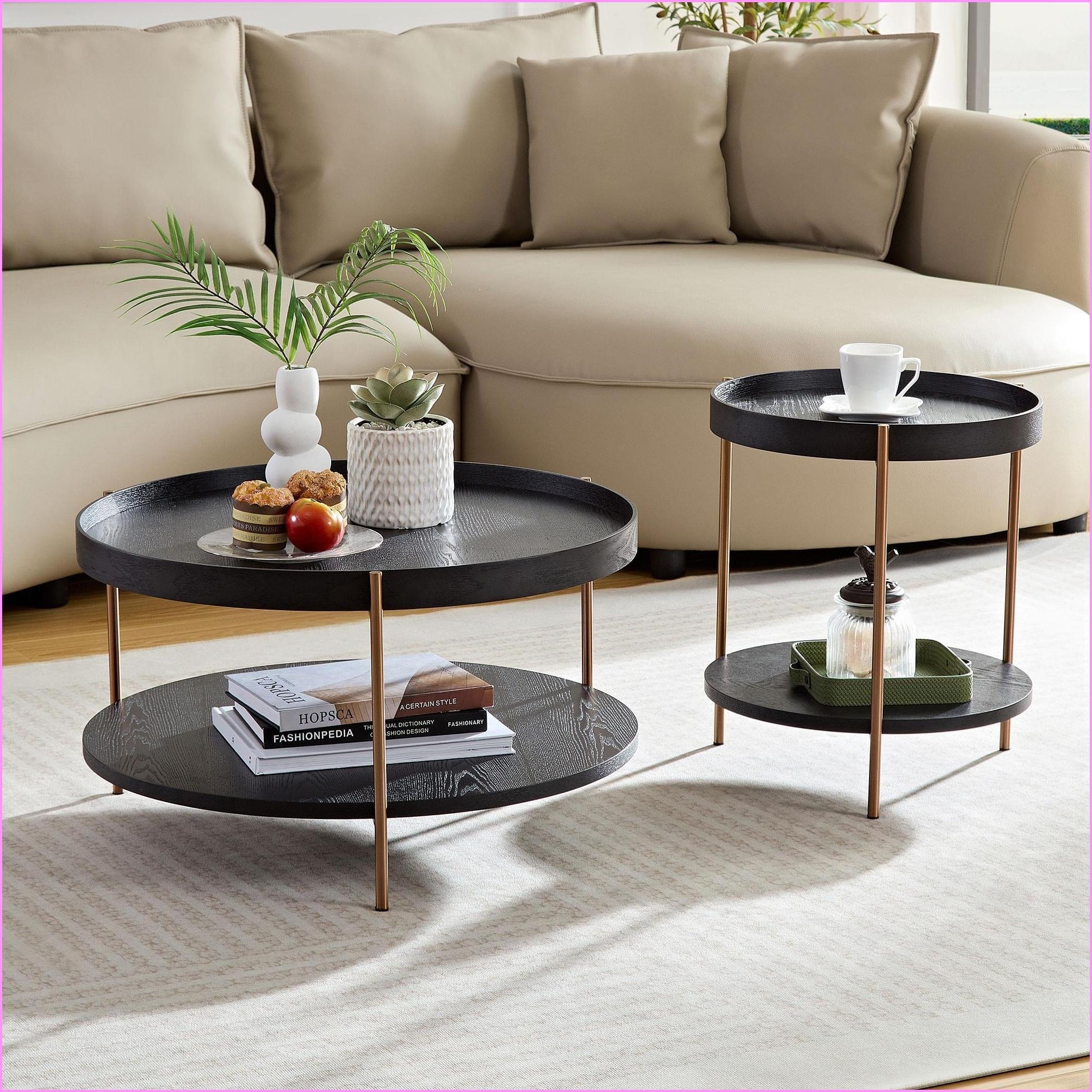 Watnature 2 Tier Black MDF Nesting Coffee Table Set for Living Room ...