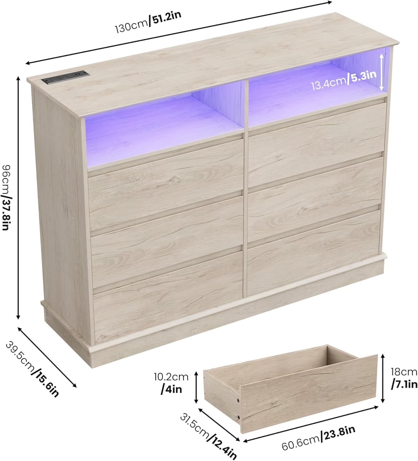 IdealHouse Modern Wide Wooden Chest Of Drawers With 6 Drawers Wide Top ...