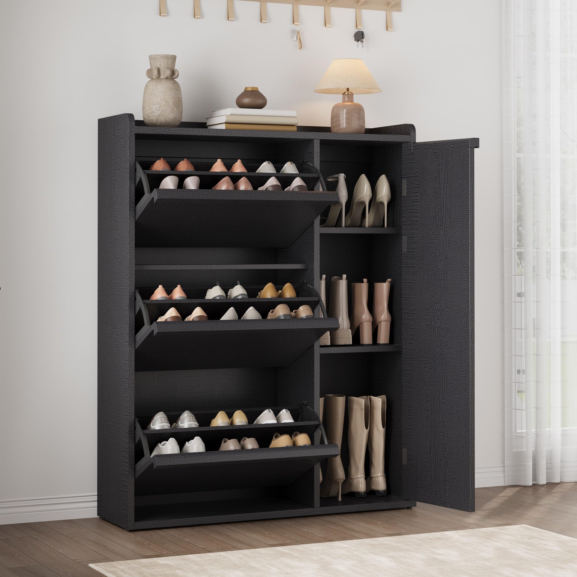 GarveeLife Shoe Cabinet with Flip Drawers and Side Door Wooden Hidden ...