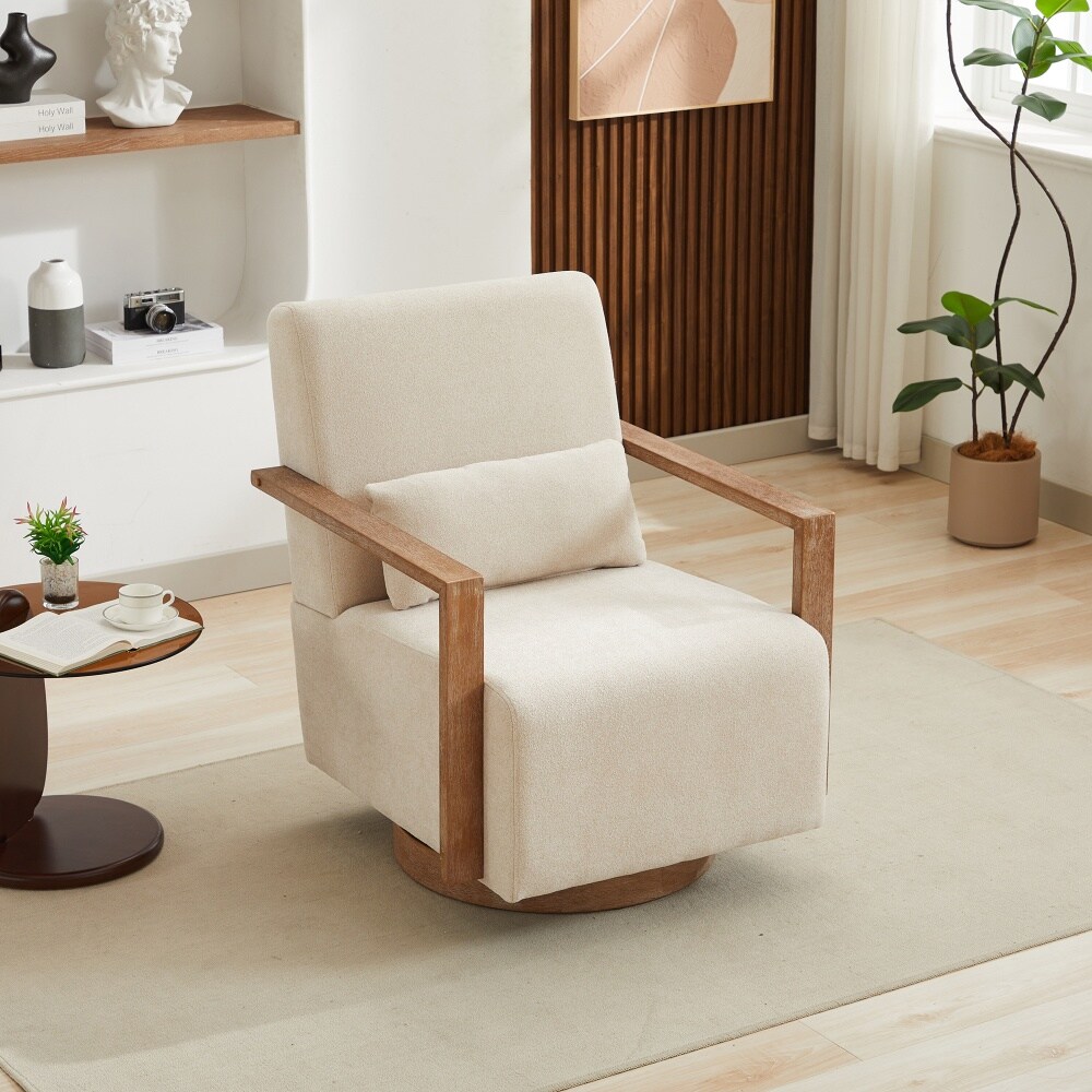 Lycvki 29.72-in W Casual Beige Linen Swivel Accent Armchair in the ...