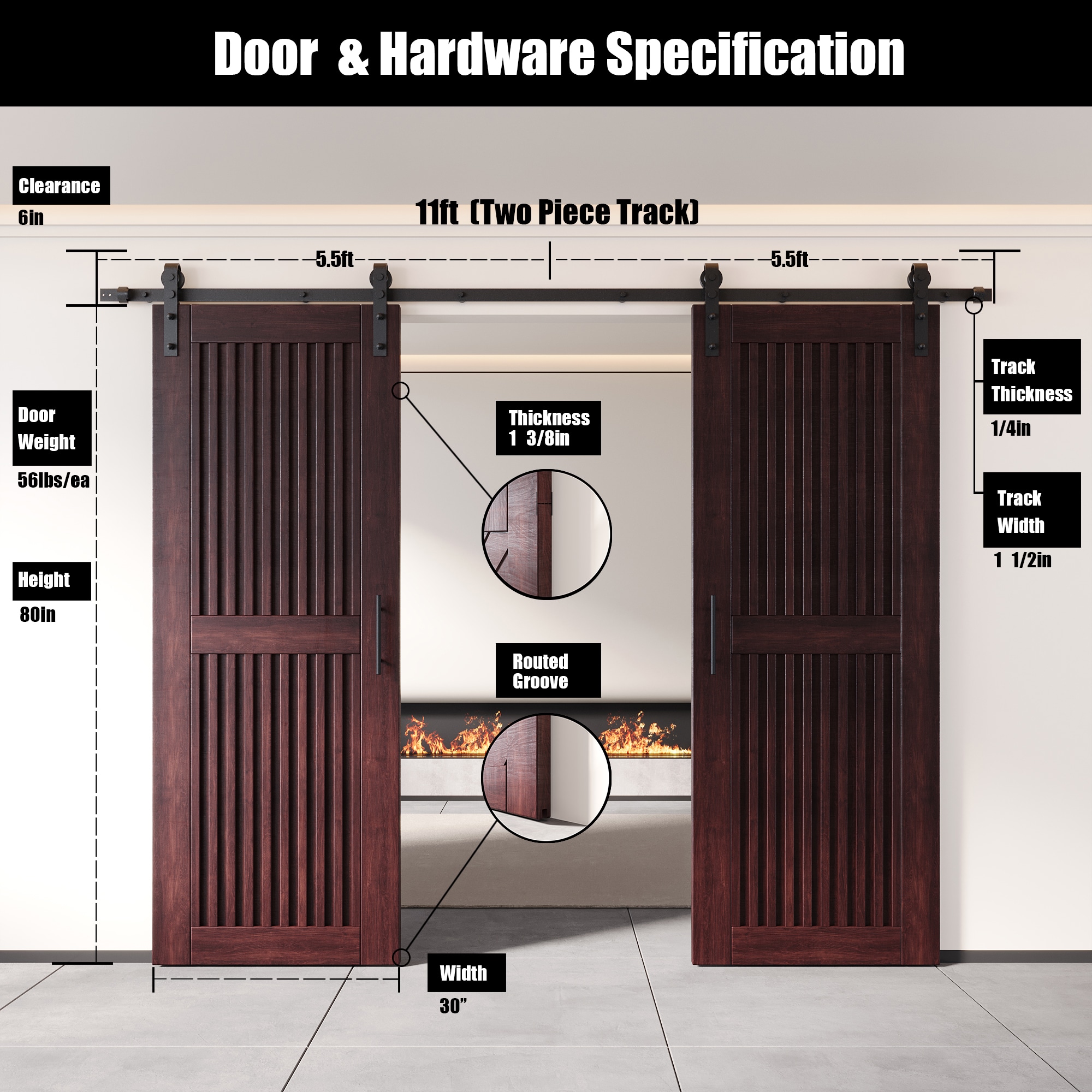 HOMACER 30-in x 80-in Red Mahogany Pine Wood Solid core Double Barn ...