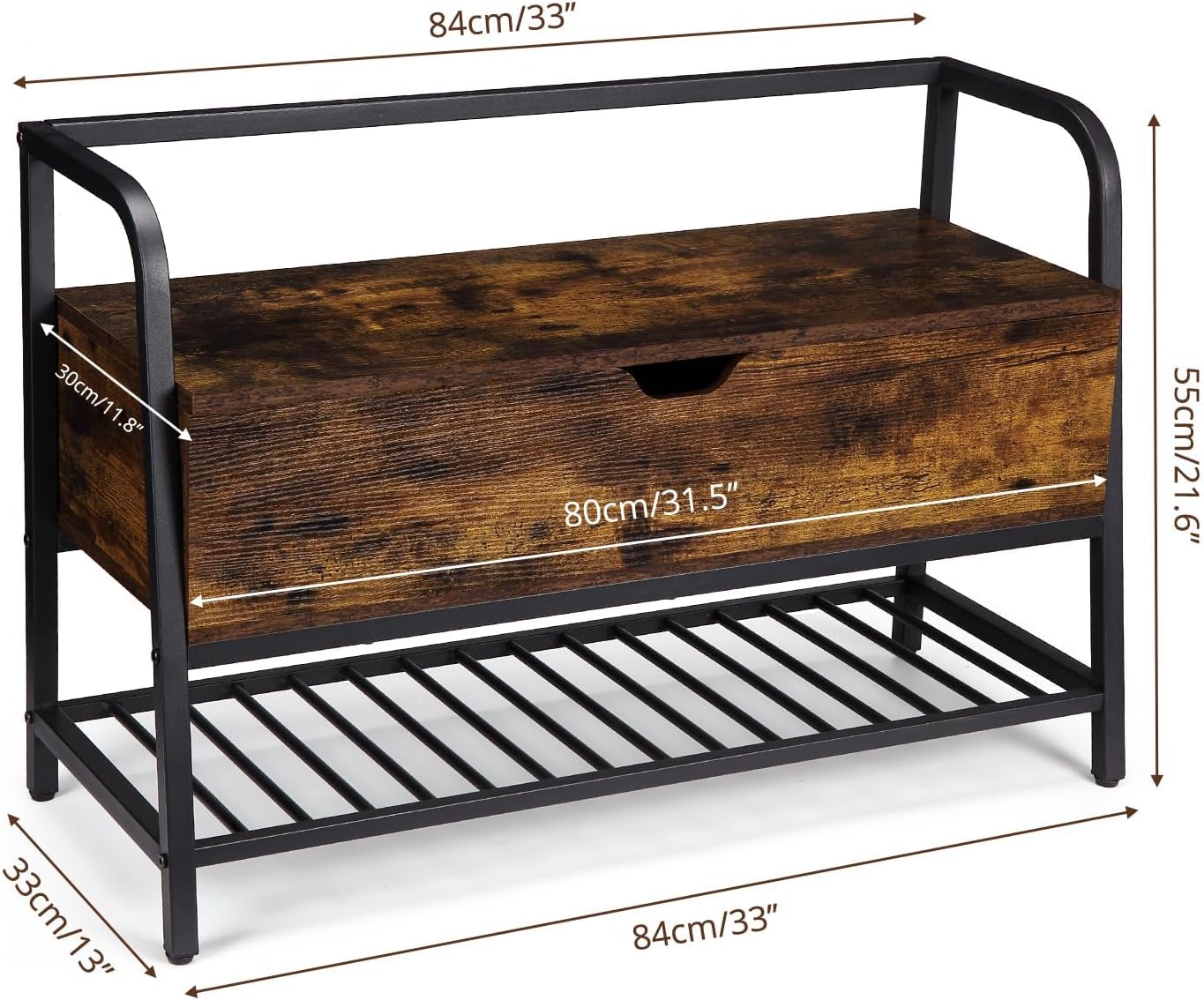 Garvee Brown Shoe Bench/ Lift Top Storage Entryway Bench/ Metal and ...