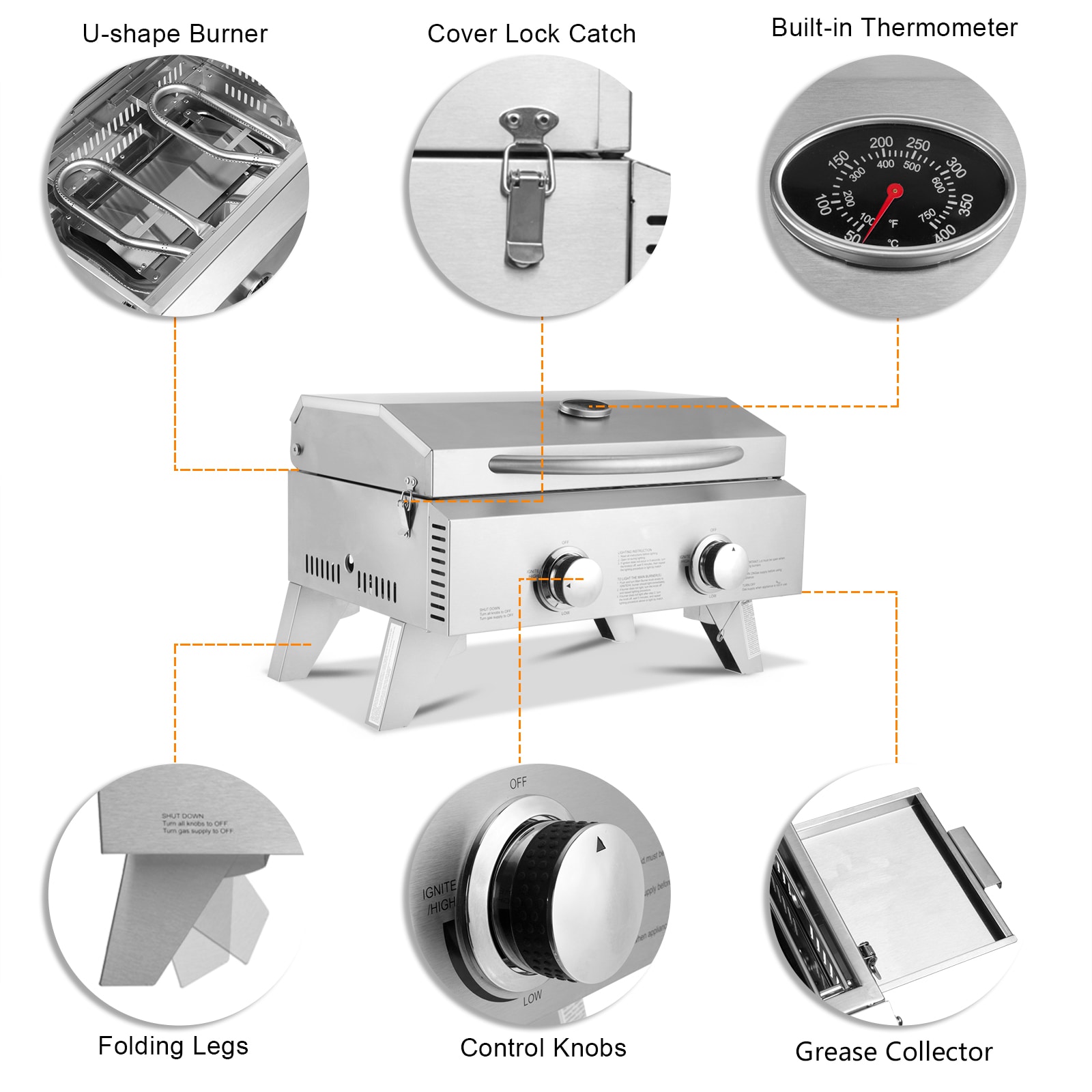 ROVSUN 20000BTU 2-Burner Portable Tabletop Propane Gas Grill with ...