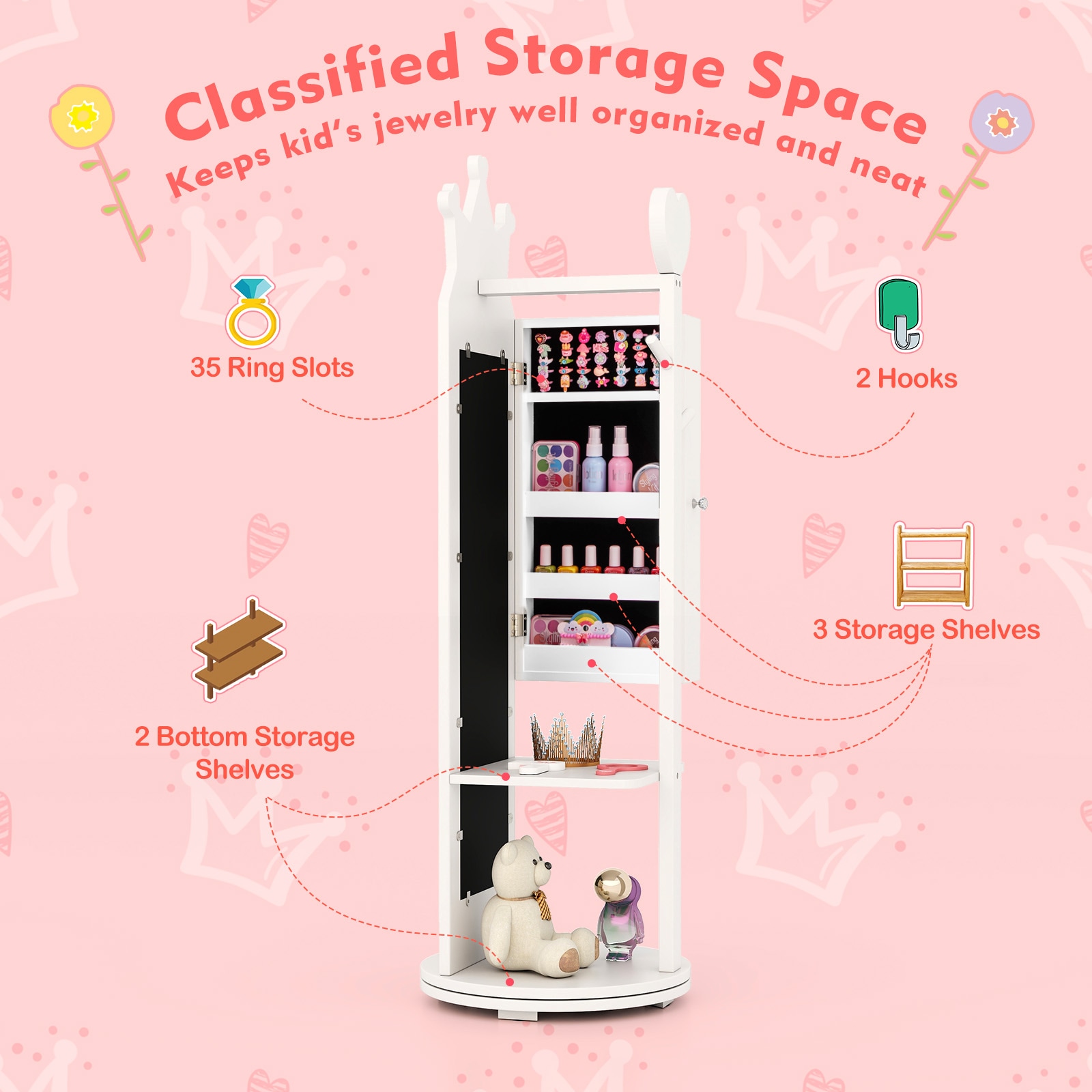 Slickblue Pink/ White MDF Kids Jewelry Armoire 4-in-1 Mirror Storage ...