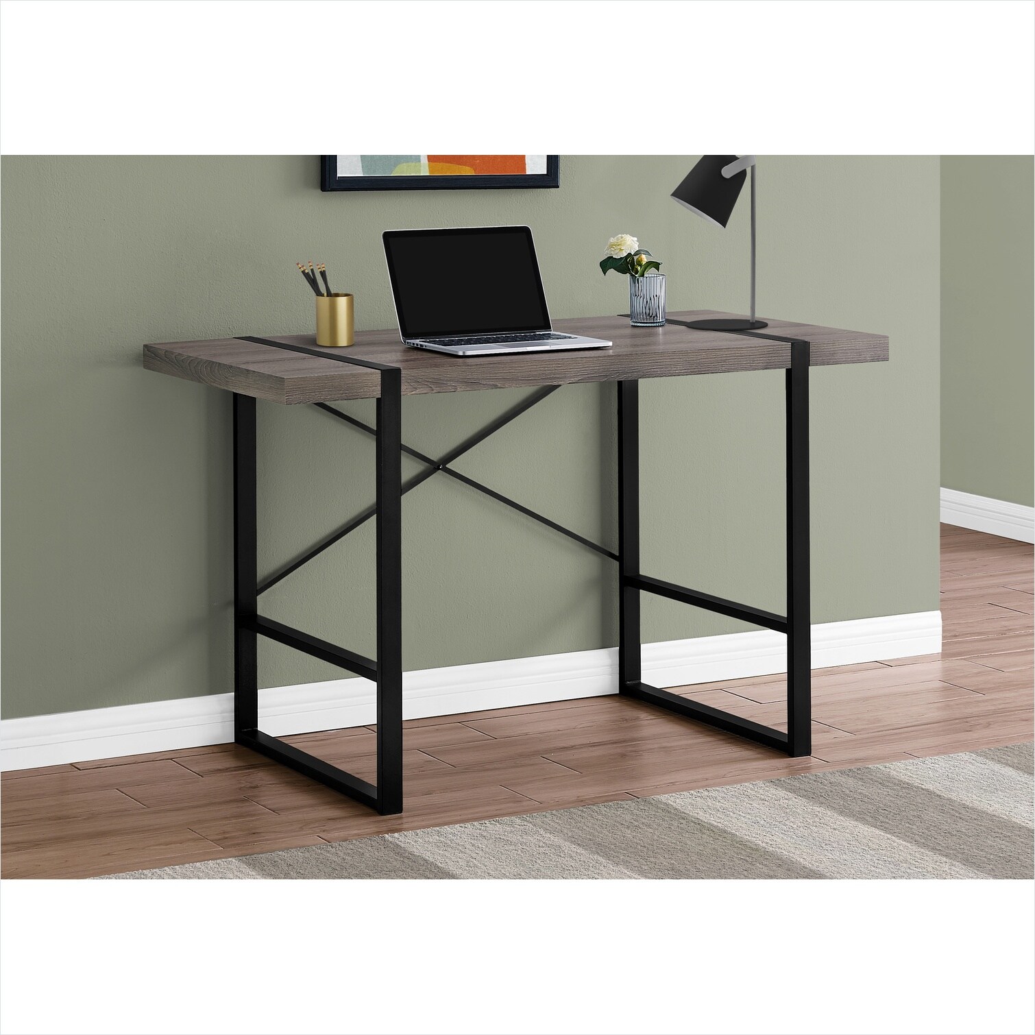 Watnature Warm Beige Particle Board Writing Desk with Metal Legs Modern ...