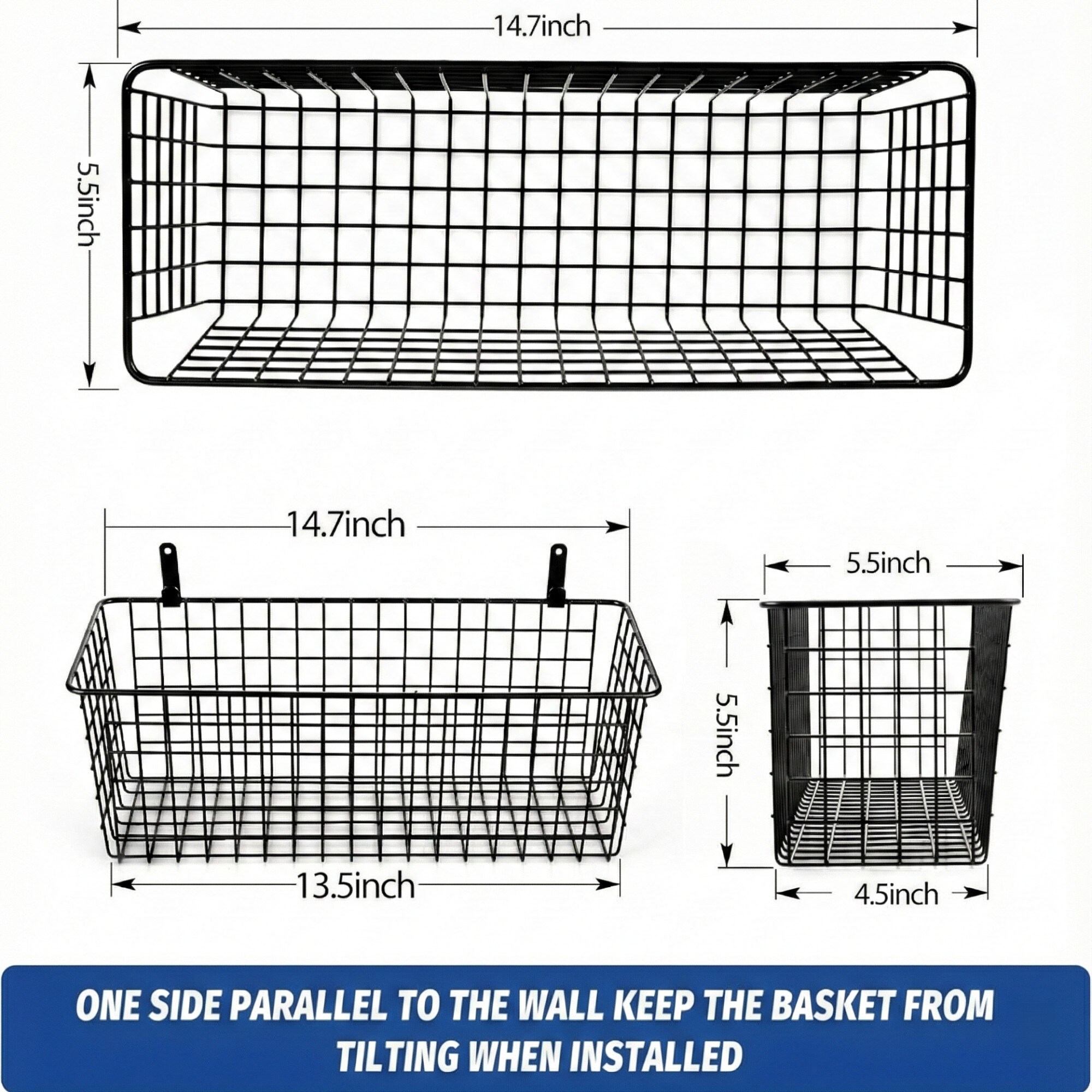 Numhew Extra Large 14.7x5.5x5.5 in 4-Pack Wall Mount w/ Adhesive ...