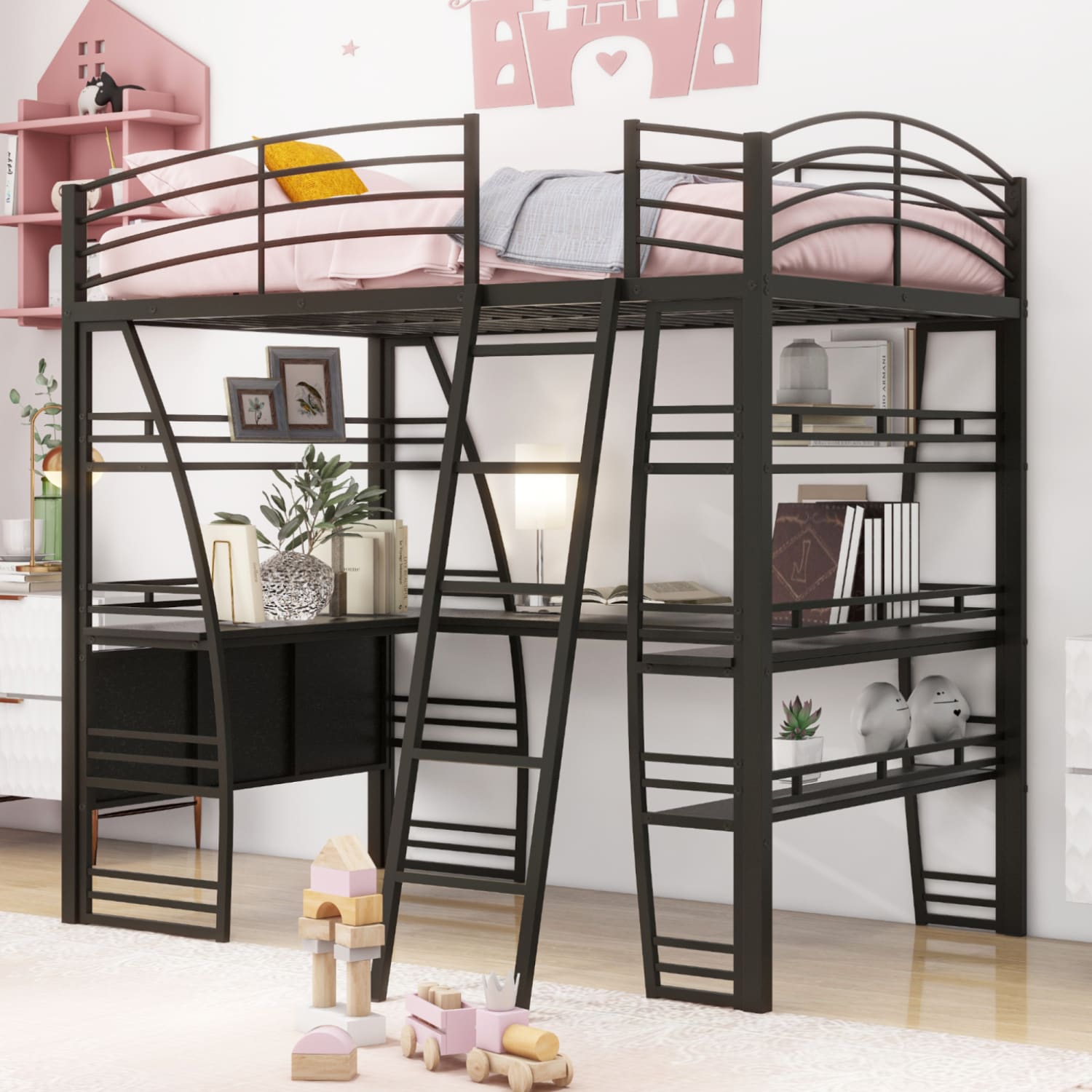 Streamdale Furniture Streamdale Full Size Loft Bed with Shelves L ...