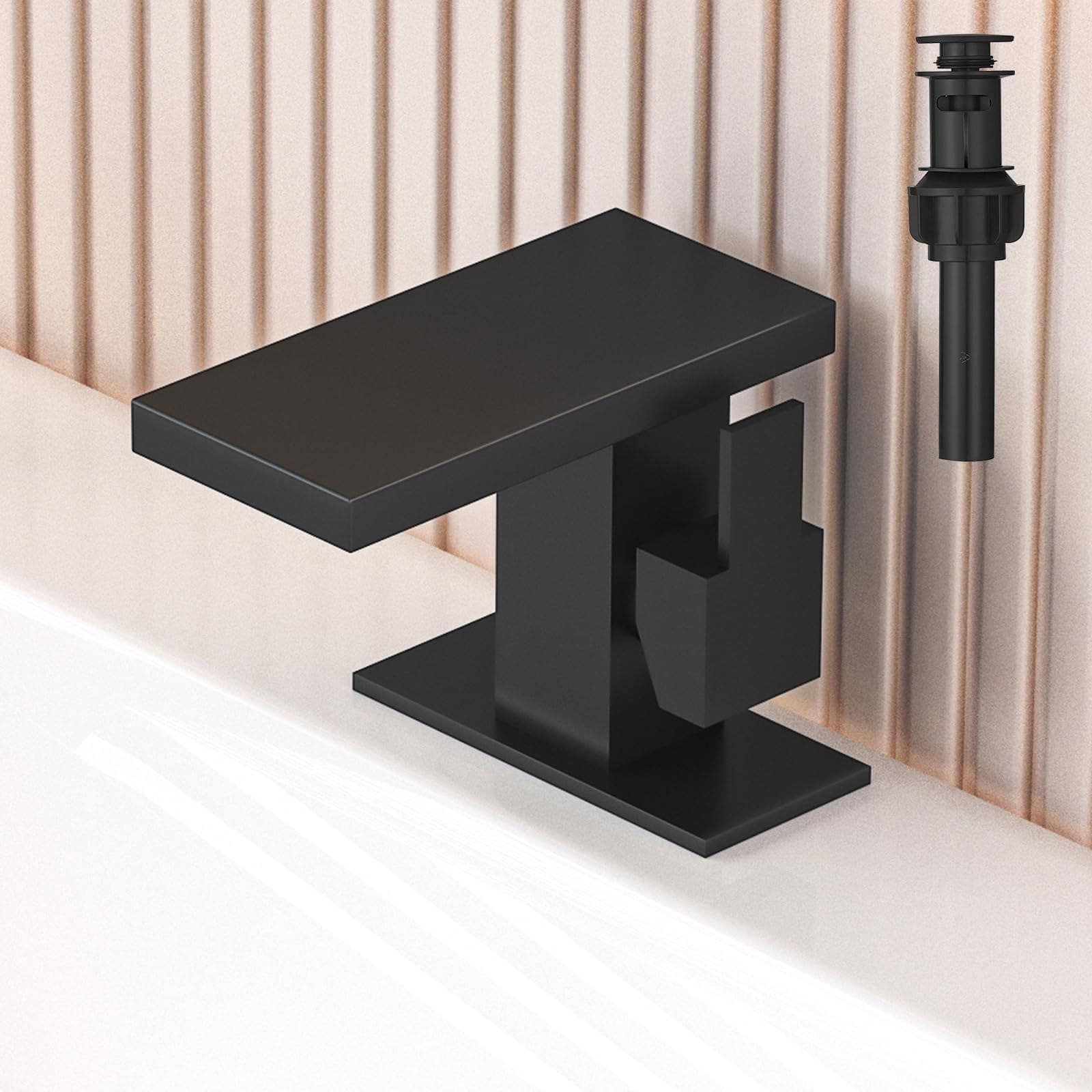 Misopily Matte Black Waterfall Bathroom Faucet Single Handle 1 Hole ...