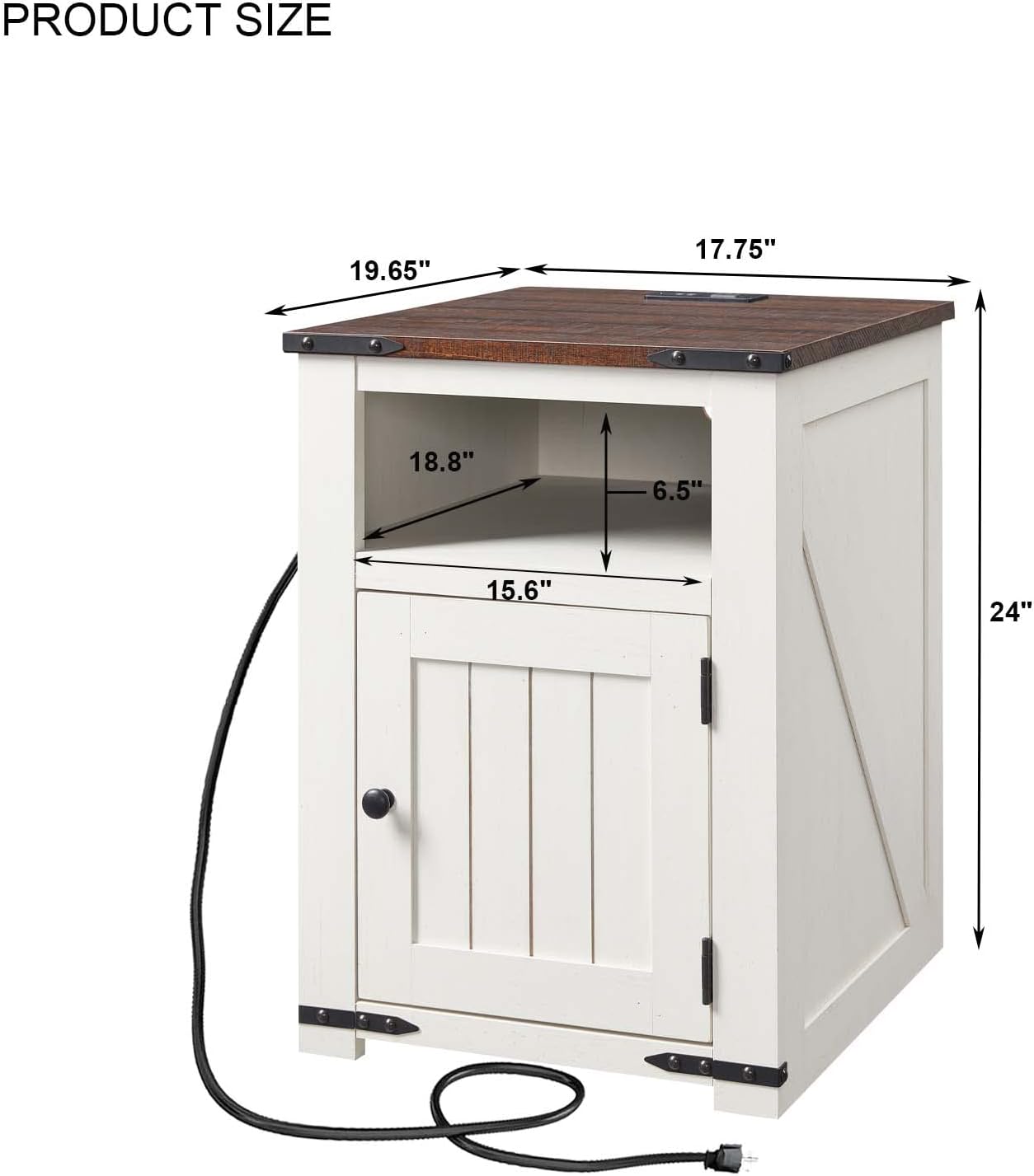 DecorUHome Farmhouse Nightstand with Charging Station and Groove Barn ...