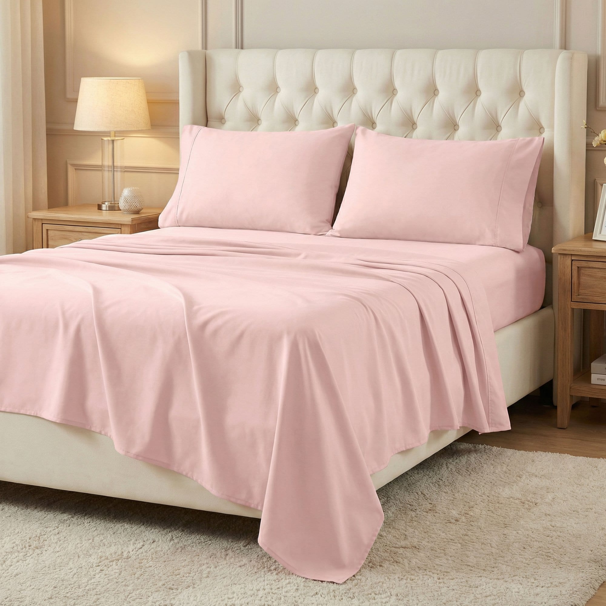 Superior Queen 300 -Thread Count Cotton Blush 4 -Piece Bed Sheet Set in ...