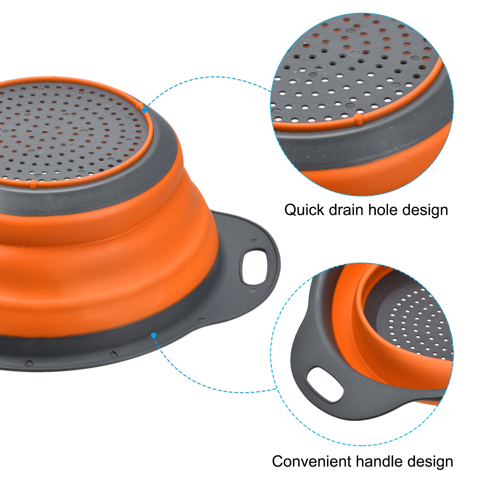 Unique Bargains Collapsible Colander Silicone Round Foldable Strainer ...