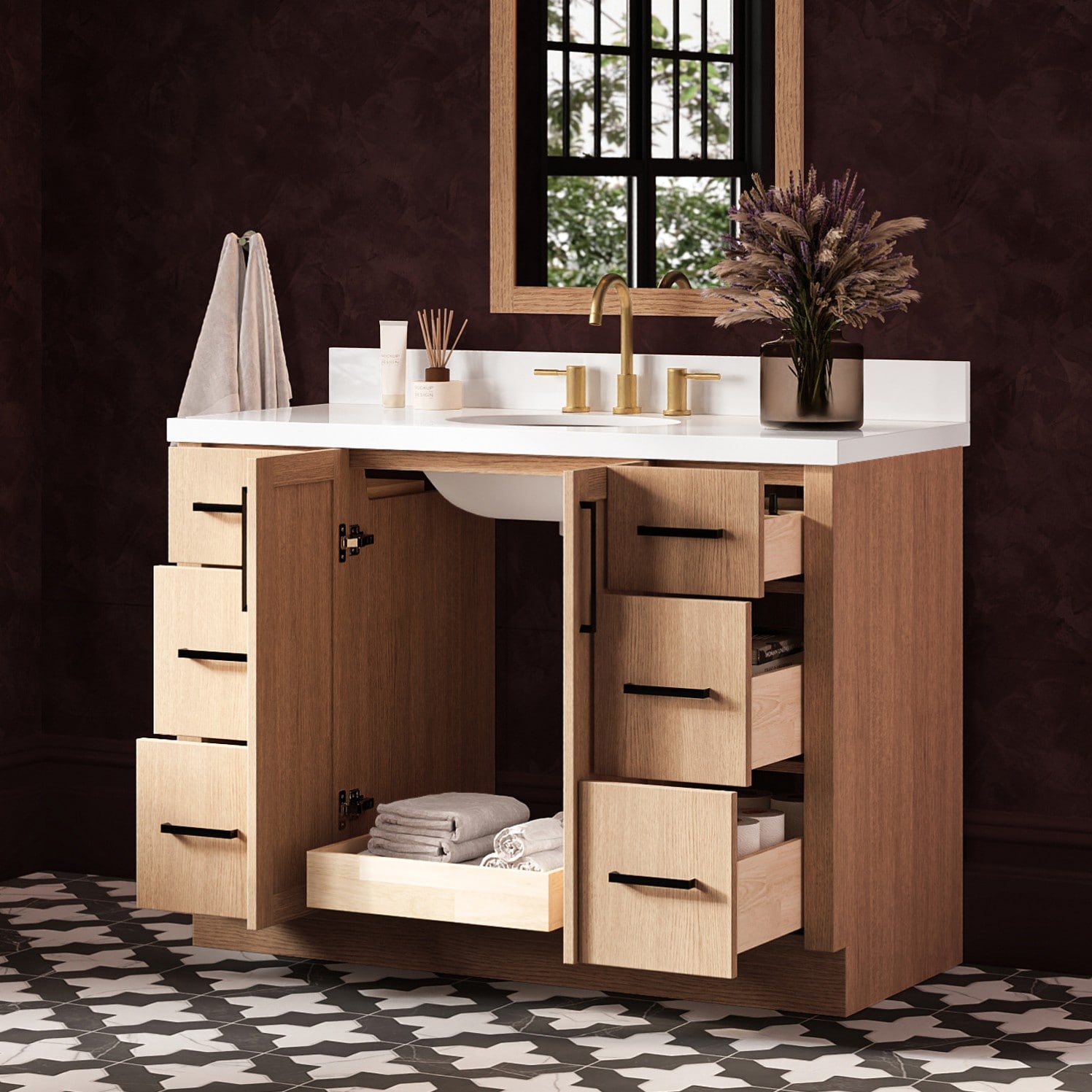 ARIEL Loren 48-in Oak Undermount Single Sink Bathroom Vanity with Pure ...