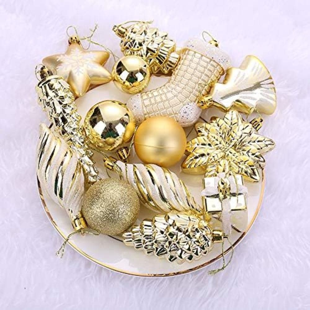 Etokfoks 76 Pack Golden Shatterproof Christmas Tree Ornaments Set ...