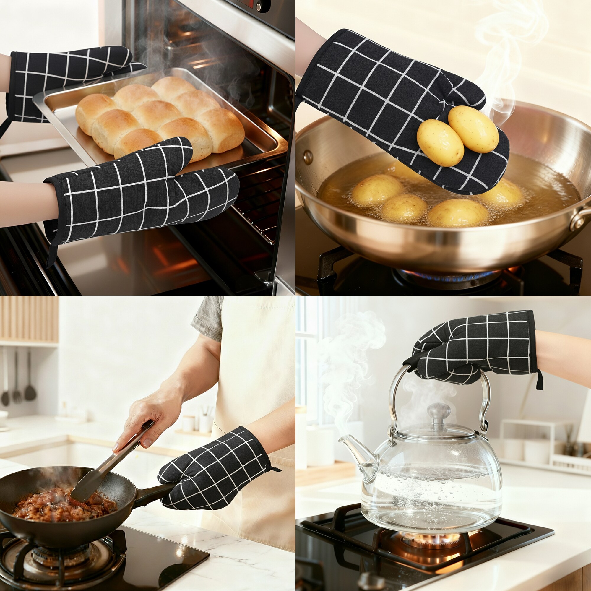 Unique Bargains Soft Oven Mitts Heat-Resistant Cooking Gloves Thick ...