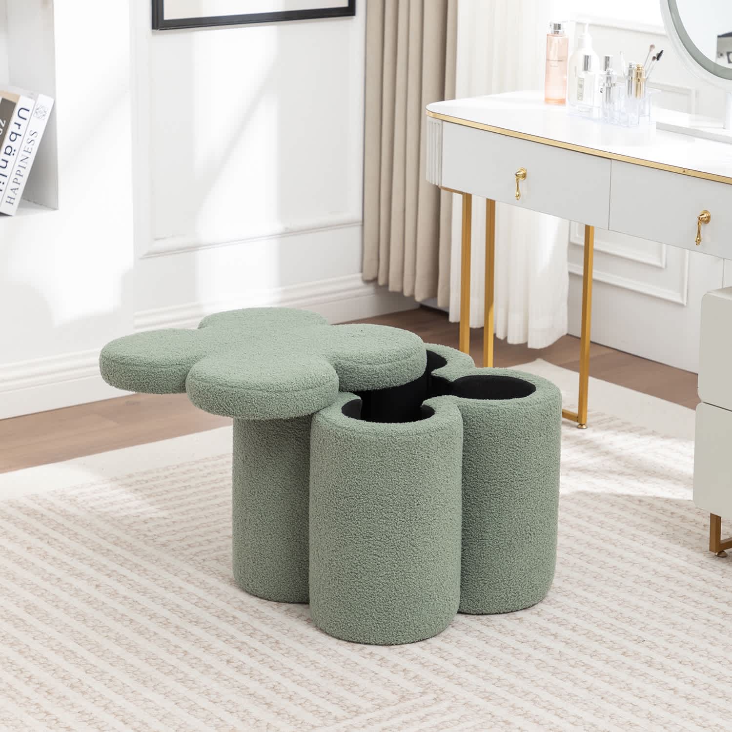 SEYNAR Modern Glam Teddy Velvet Flower Shape Storage Ottoman in the ...