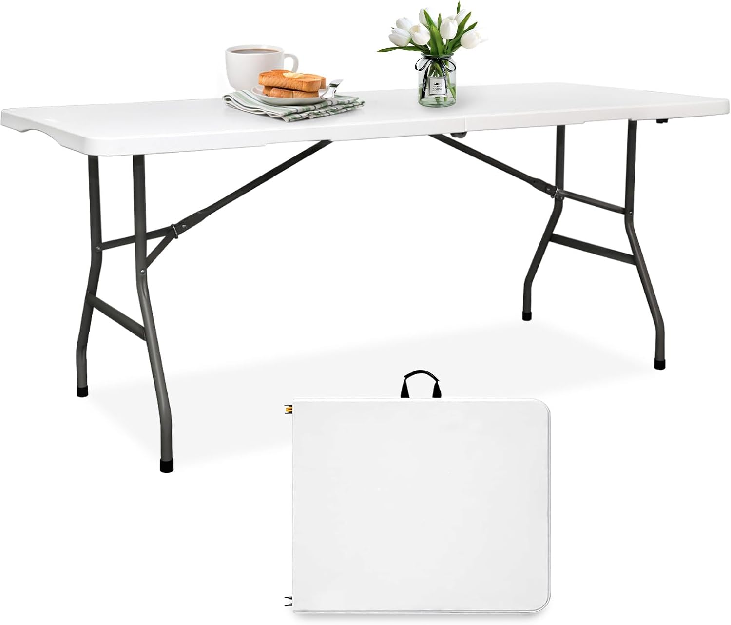 LOVMOR Folding Table 6FT HDPE 6 Foot Foldable Table Portable Banquet ...