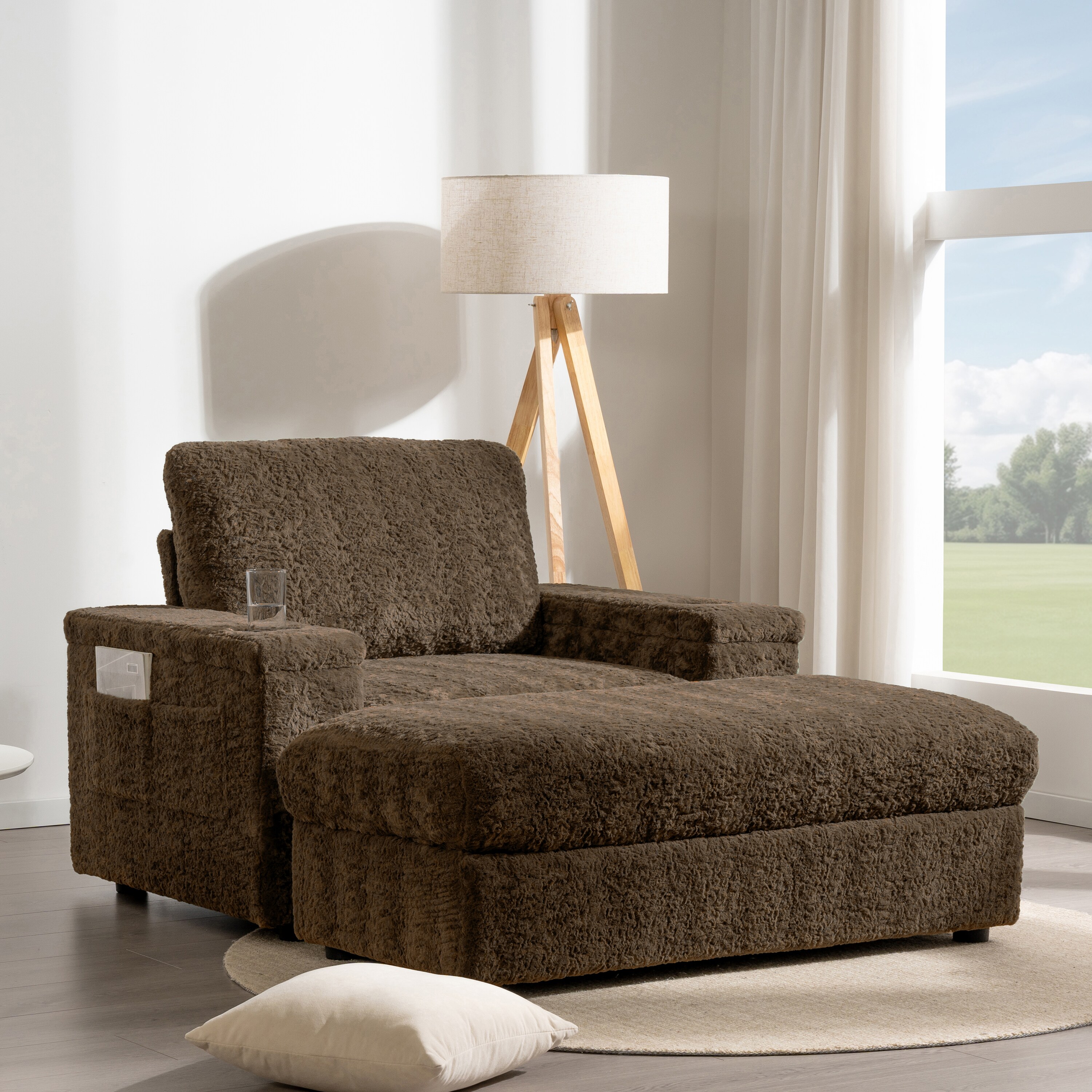 ModernLuxe AC Milan Oversized Chaise Lounge Indoor,Chenille Single Sofa ...