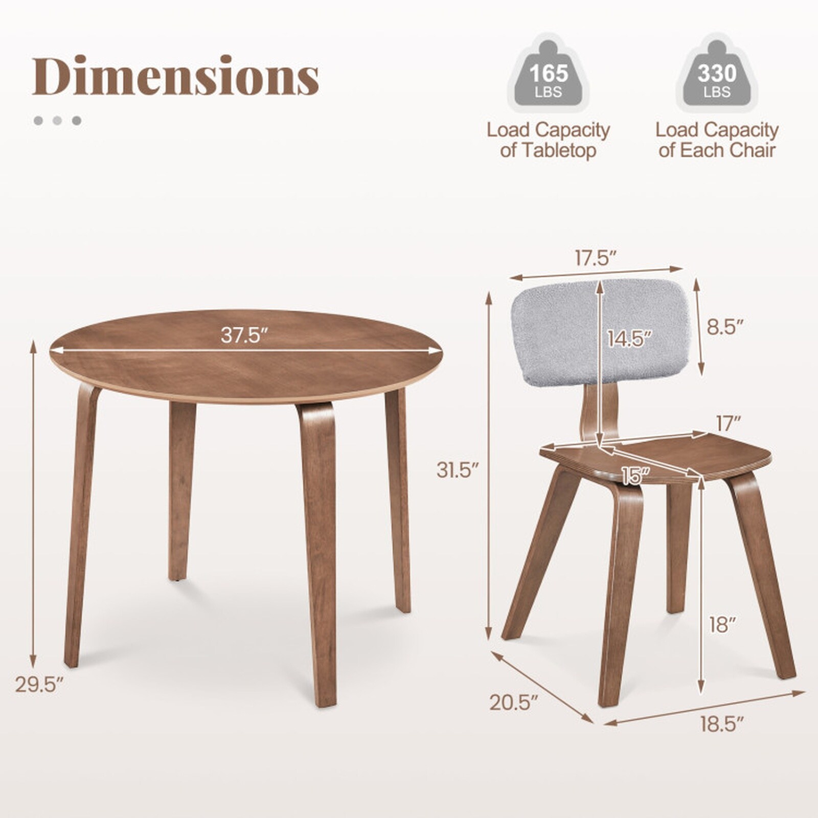 SUGIFT 5-pc Dining Table Set with 4 Padded Dining Chairs and Rubber ...