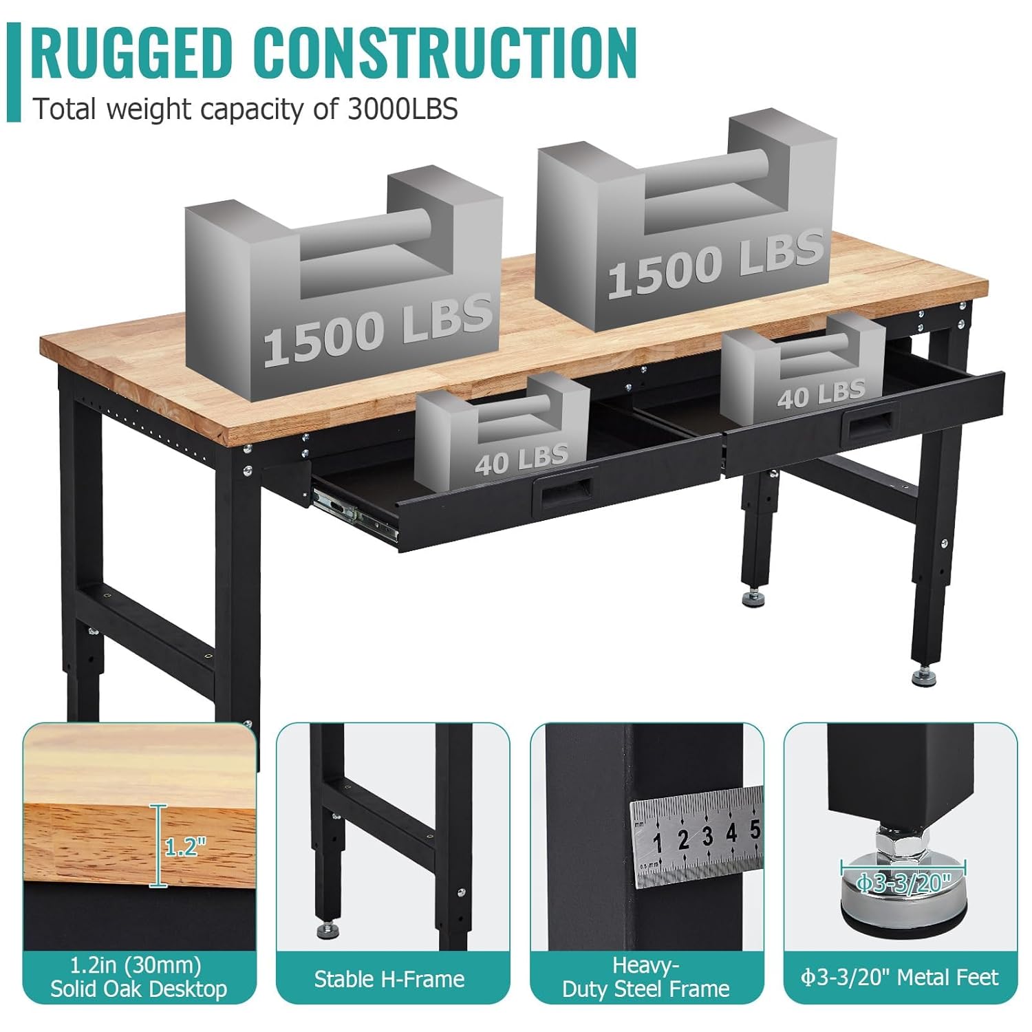 Garvee 60 Inch Workbench for Garage. 3000 Lbs Heavy Duty Work Bench ...