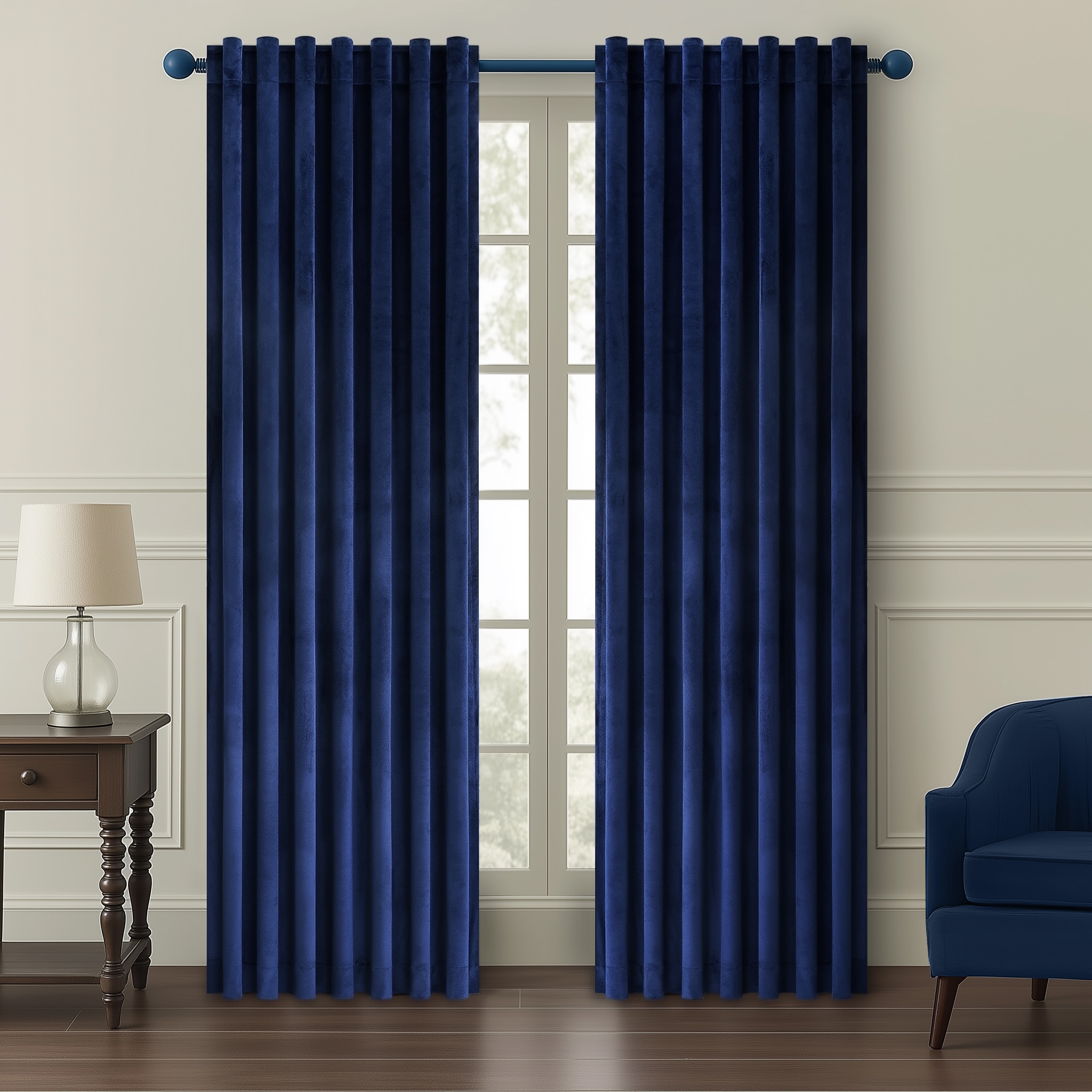 Topfinel 108-in Navy Blue Full Blackout Velvet Back Tab Curtains panel ...