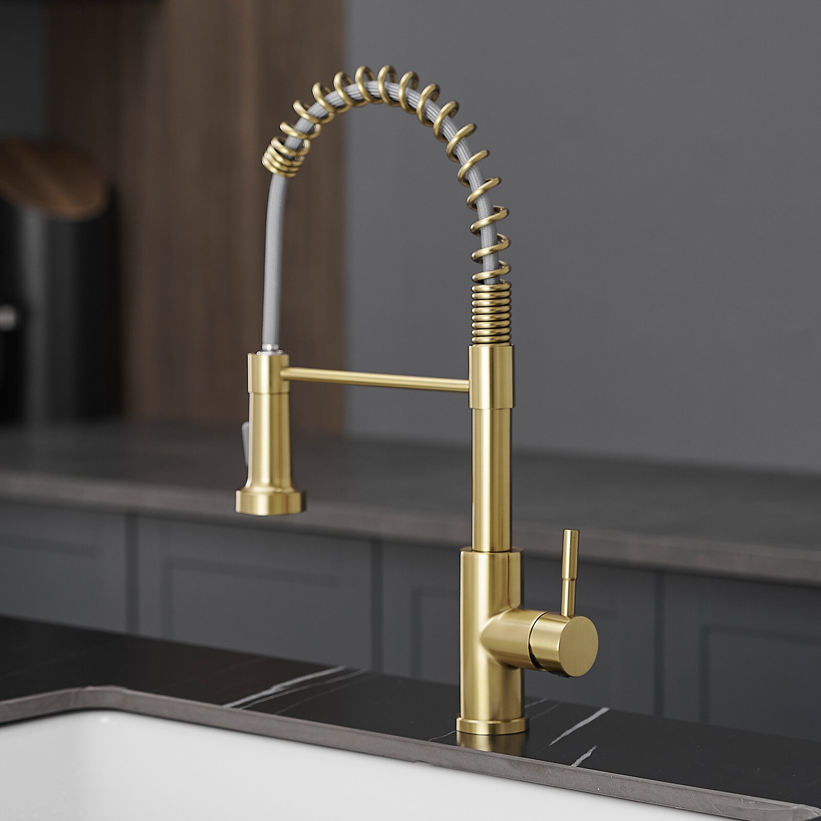 Tatayosi Kitchen Faucet with Pull Down Sprayer Brushed Gold Stainless ...