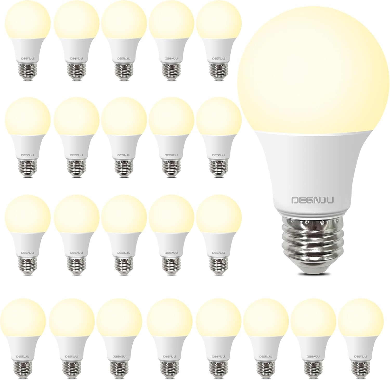 DEGNJU 24 Pack 60-Watt Equivalent A19 LED Light Bulbs 2700K Soft White ...
