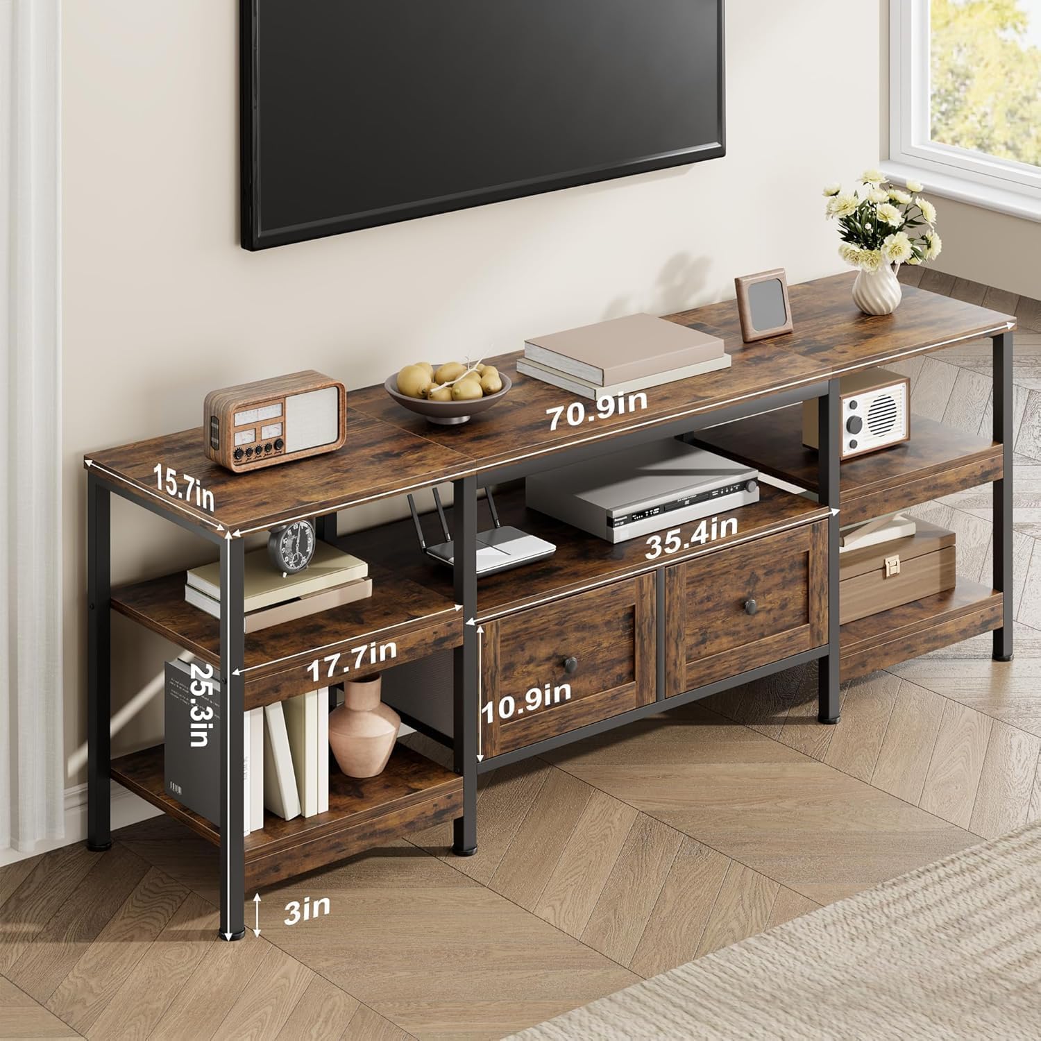 Garvee 71in Industrial TV Stand with 2 Drawers for TVs Up to 80in ...