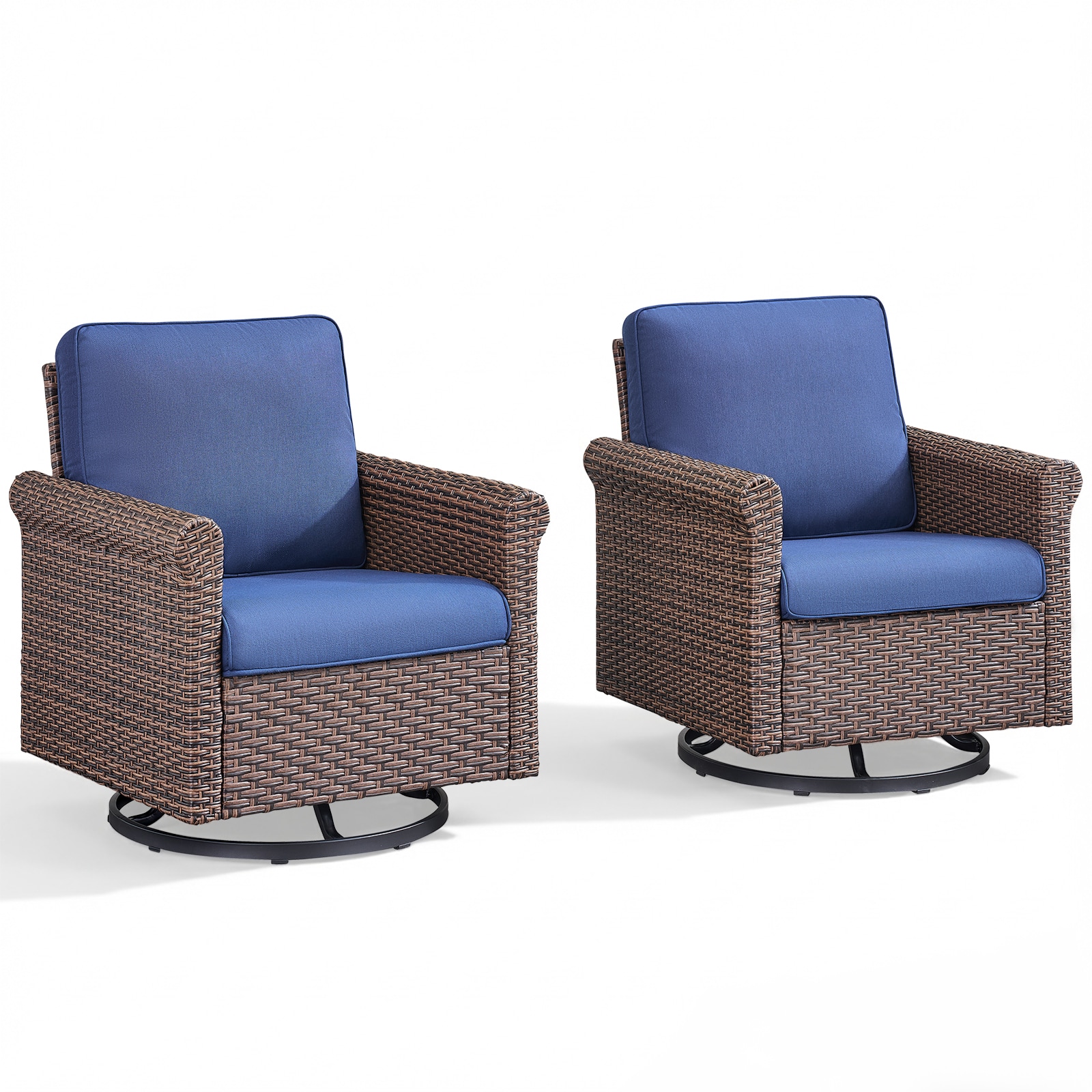 Rilyson Set of 2 Wicker Brown Steel Frame Swivel rocker Conversation ...