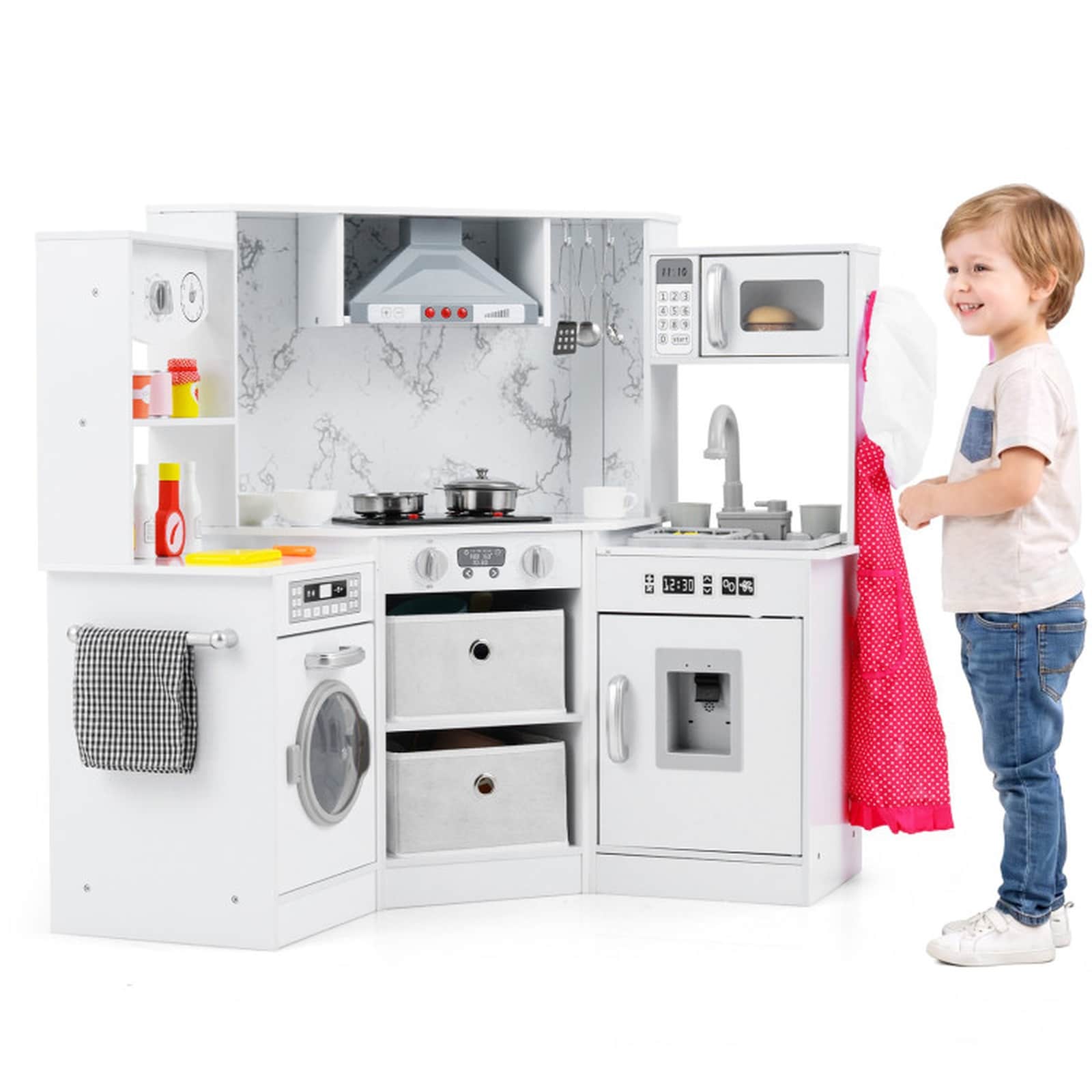 SUGIFT 40-in Wooden Kids Play Kitchen Playset with Range Hood Lights ...