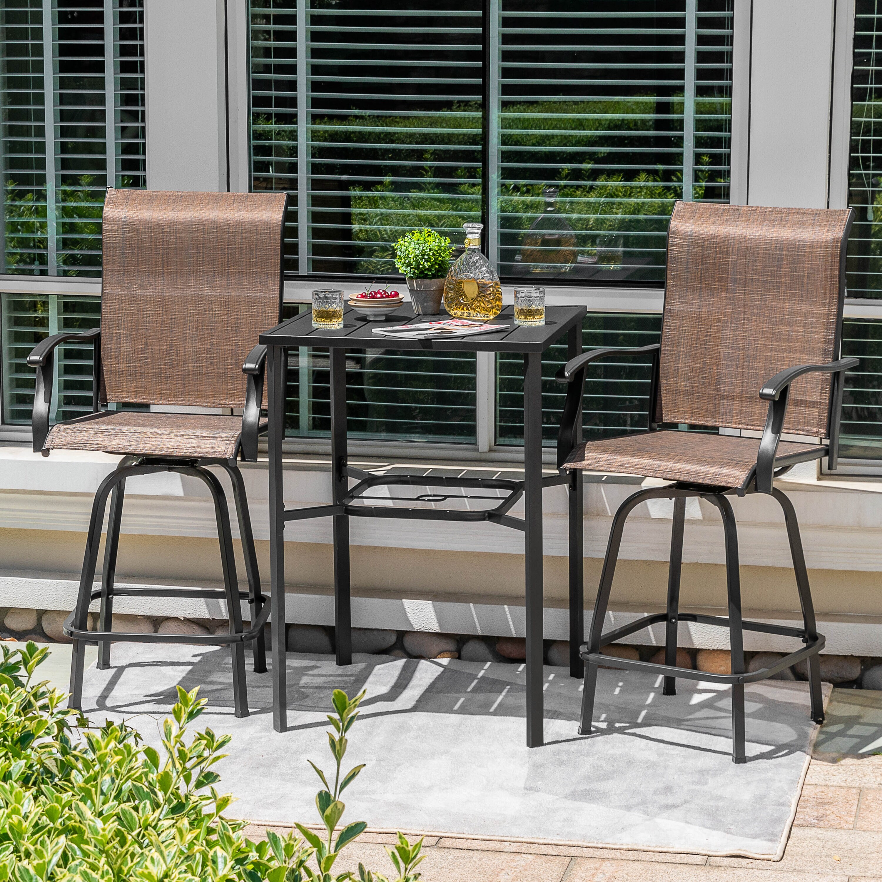 Nuu Garden 3 -Piece Brown with gold point Bar Height Patio Dining Set ...