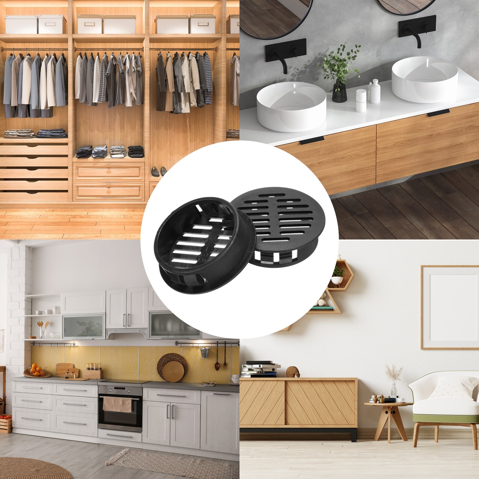 Unique Bargains 20pcs 35mm/1.4in Air Vents Circular Soffit Vents Black ...