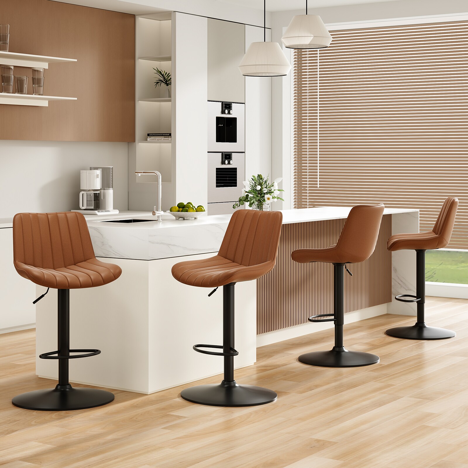 Flynama Brown 23.6-in H Adjustable Bar height Upholstered Swivel Metal ...