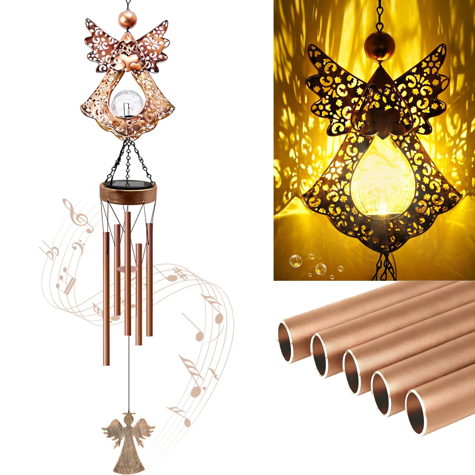Misopily Solar Wind Chime Angel Light 1 Piece Outdoor Indoor Decor ...