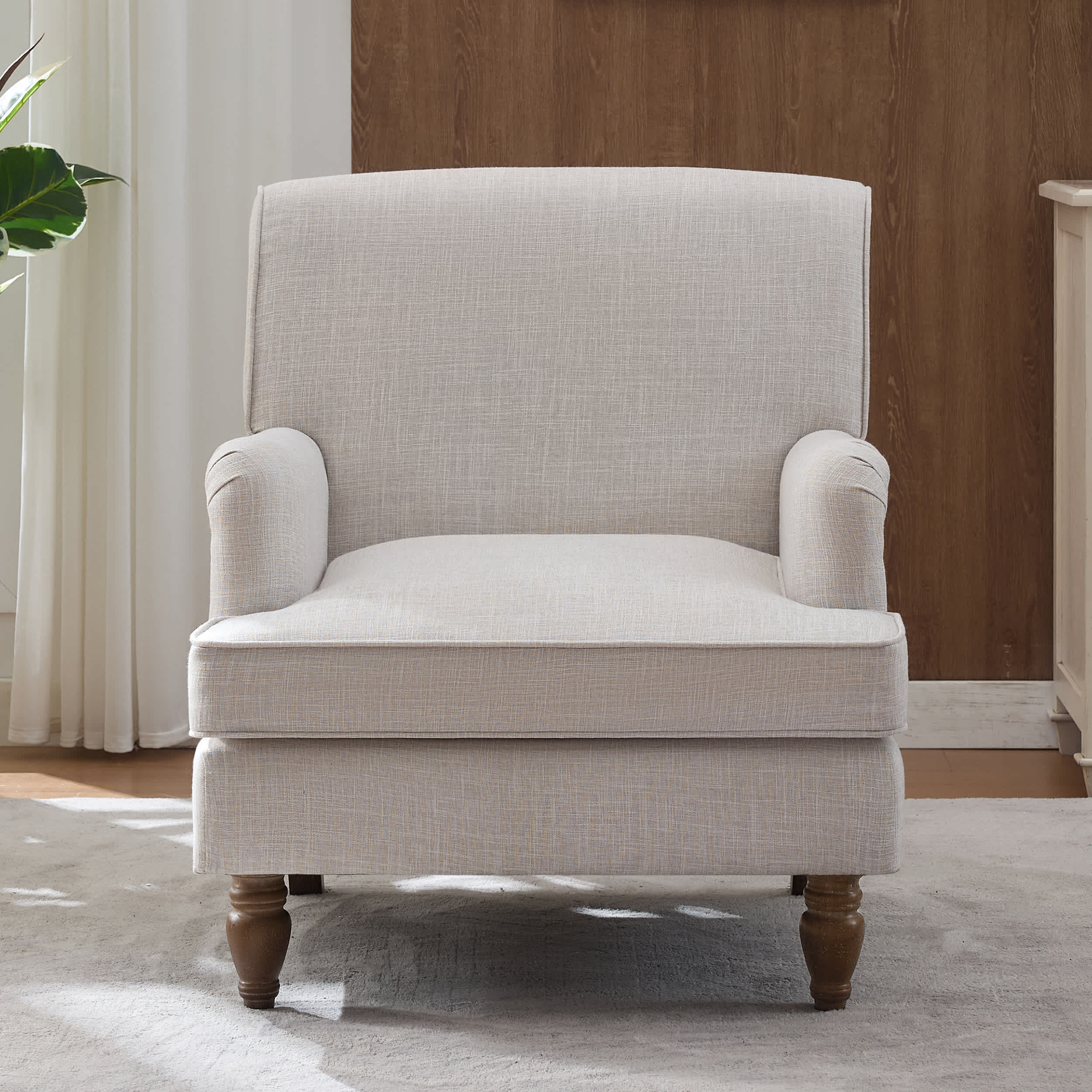 Bestier Vintage Accent Chair Beige Upholstered Linen Fabric Armchair ...