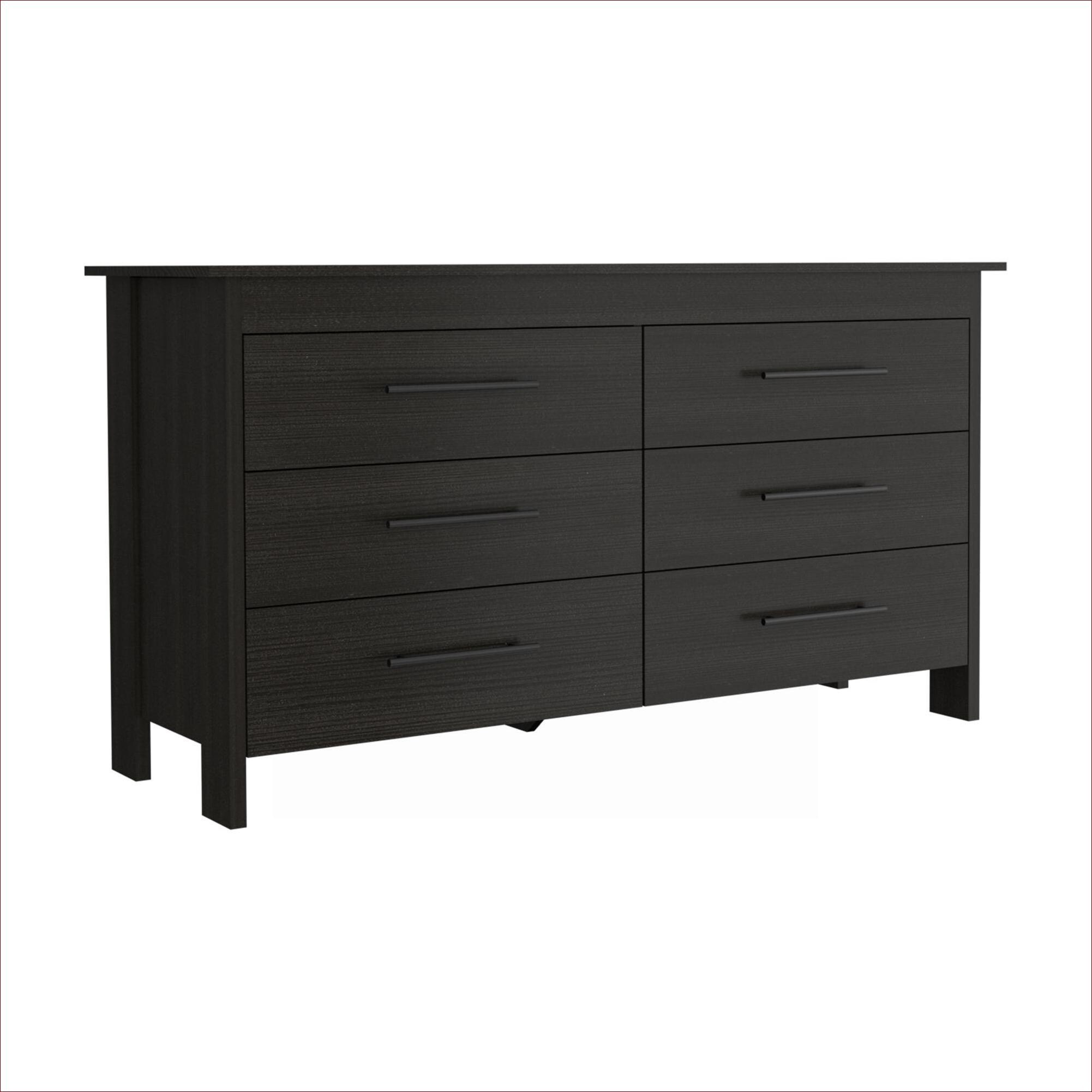 Watnature Six-drawer storage double dresser black-toned particle board ...
