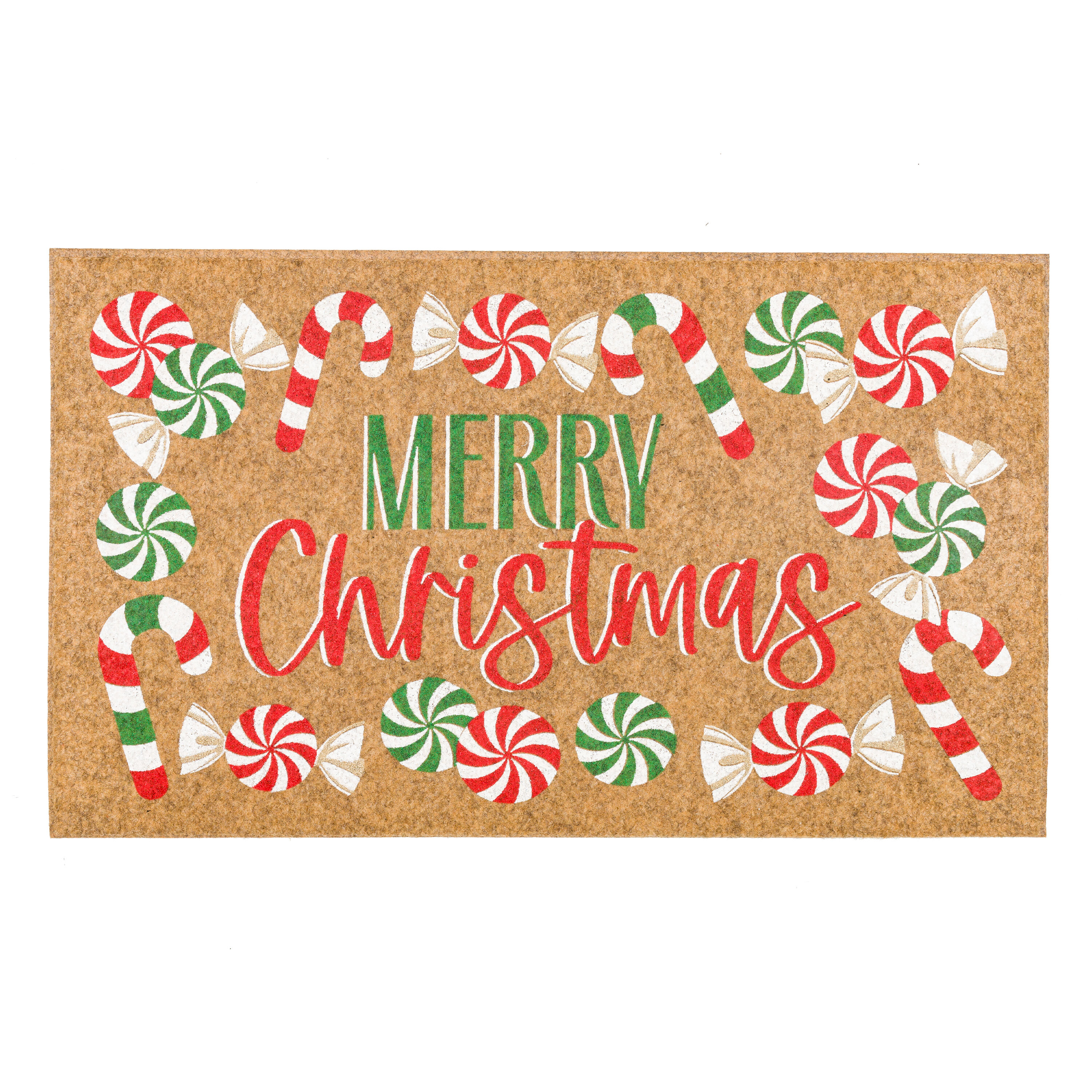 Holiday Living 18-in x 30-in Candy Cane Non-Slip Grip Outdoor Welcome ...