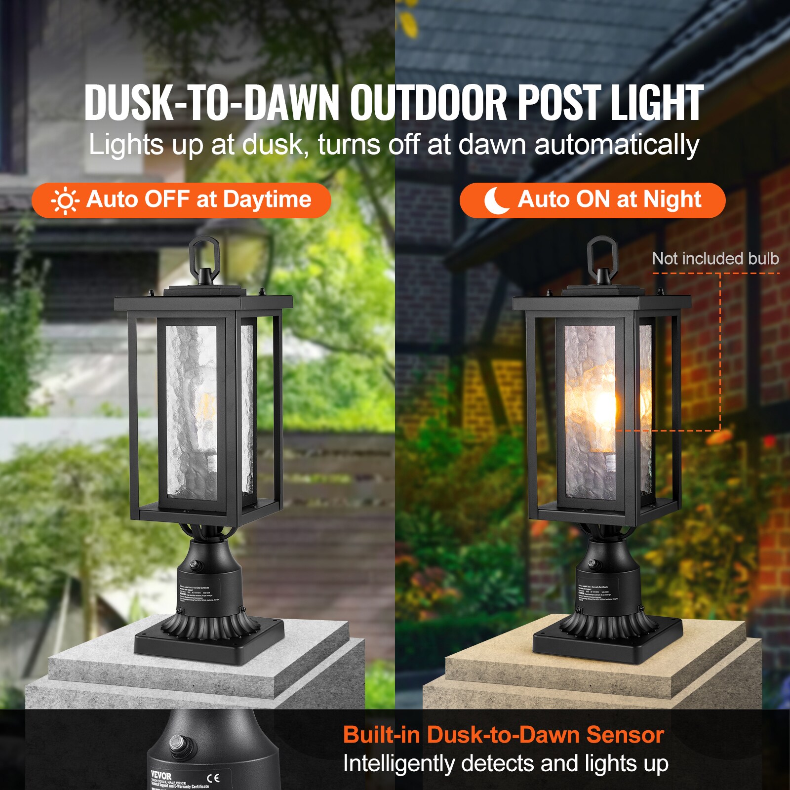 VEVOR 2 Pack Dusk to Dawn Outdoor Post Light 17.72 in Waterproof Lamp ...