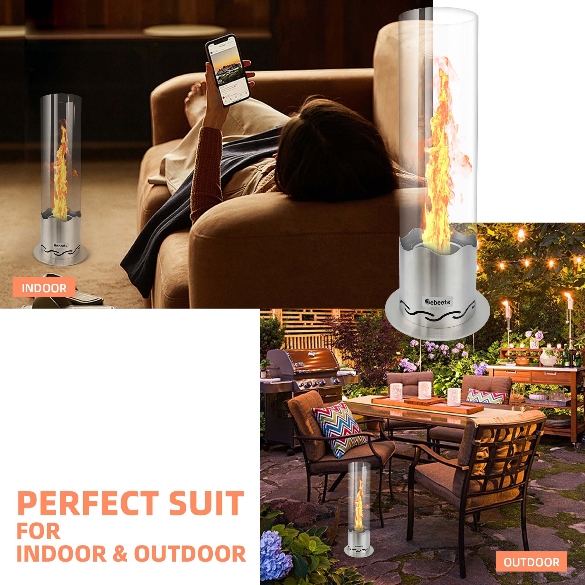 LOVMOR Portable Tabletop Fire Pit 157x59 in Bio Ethanol Ventless ...